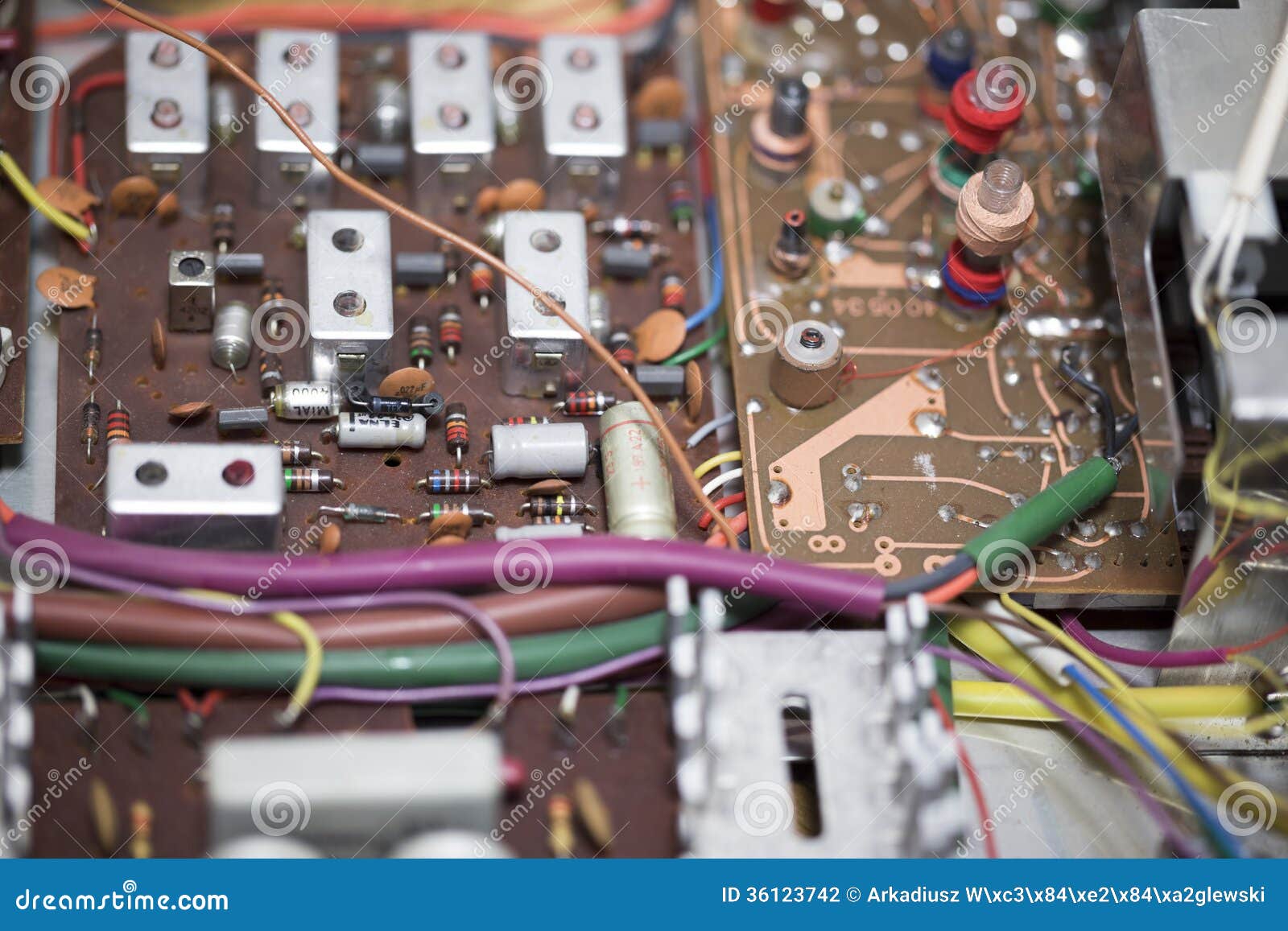 Old eclectronic circuit stock photo. Image of capacitor - 36123742