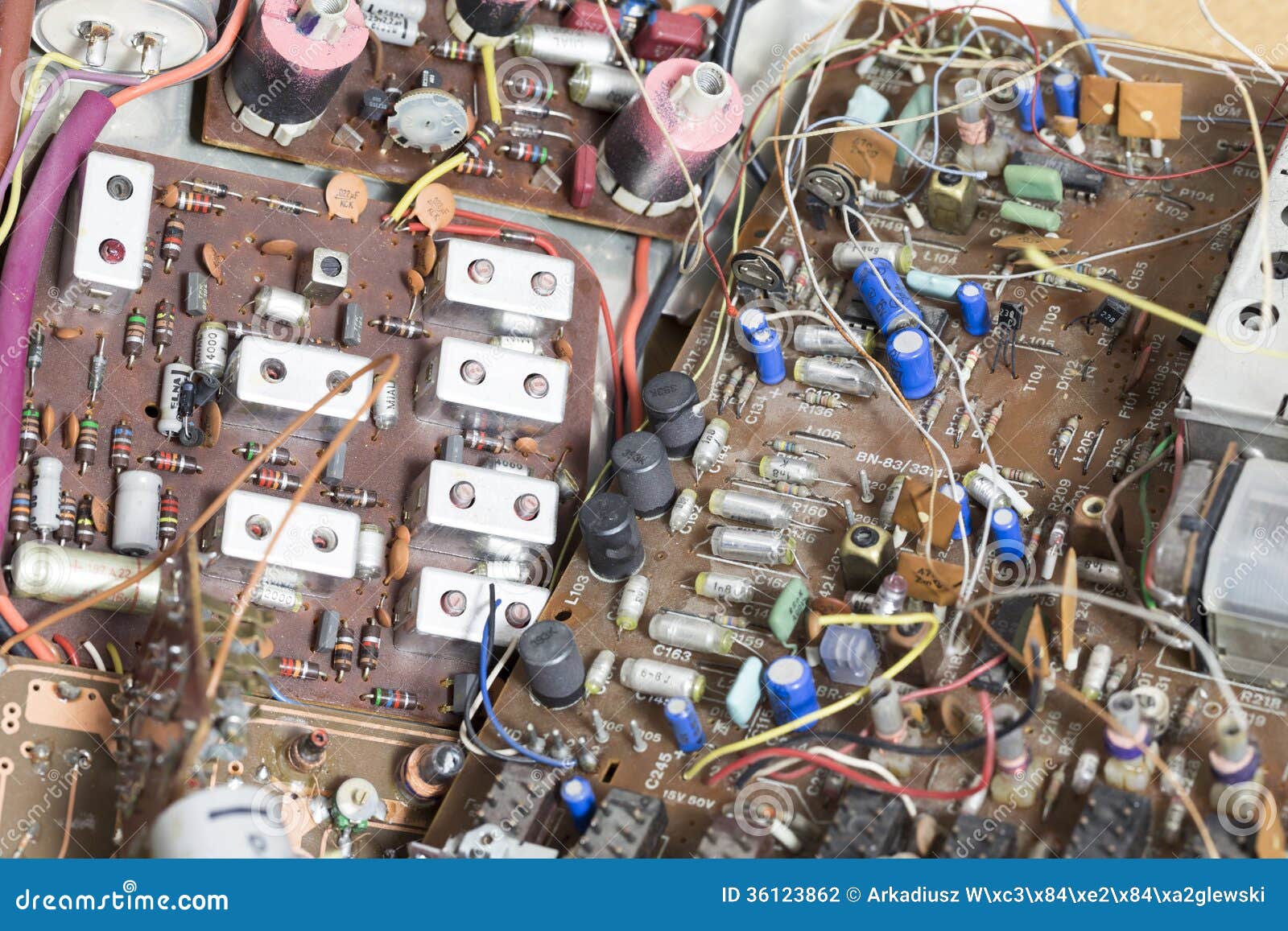 Old eclectronic circuit stock photo. Image of card, capacitor - 36123862