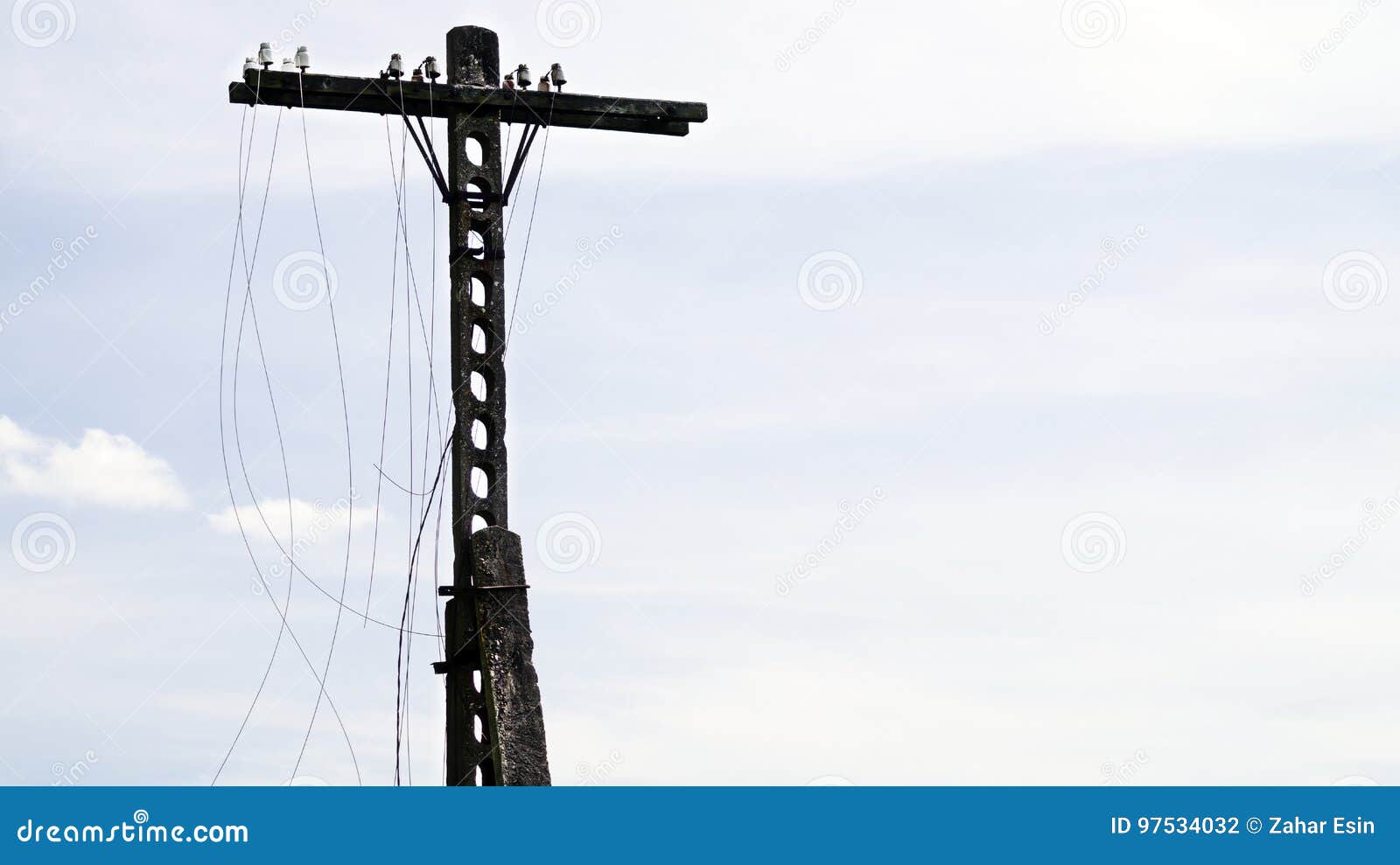 Old Electric Pole with Dangling Wires Against Stock Photo - Image of ...