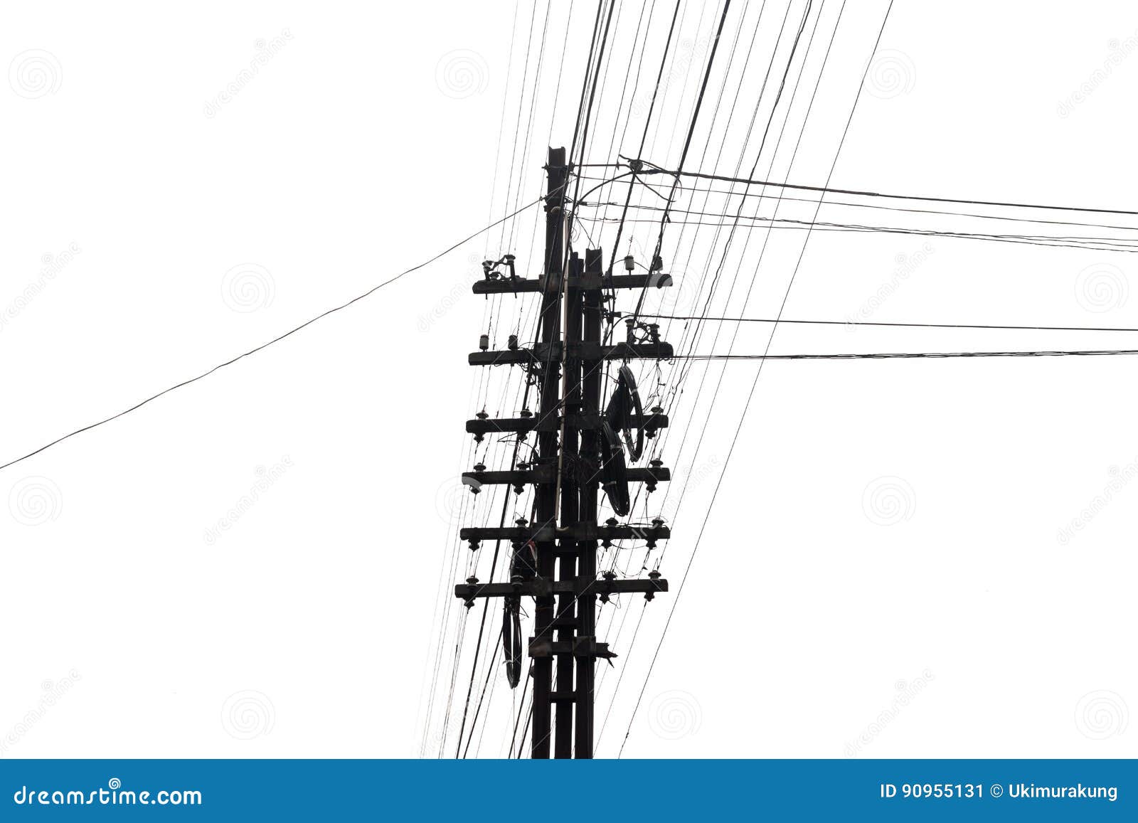 Old Electric Pole on White Background Stock Image - Image of lines ...