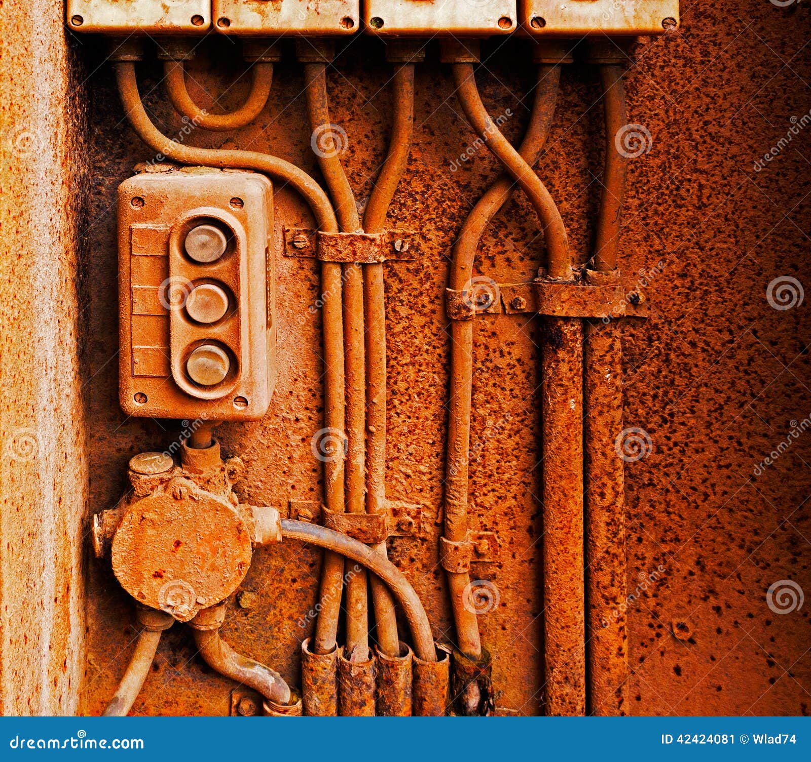 Old Electric Switch on a Rusty Iron Wall Stock Image - Image of line ...