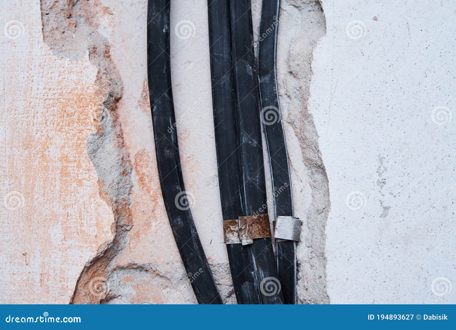 Old Electrical Cables in a Brick Wall. Danger Wiring Stock Image ...