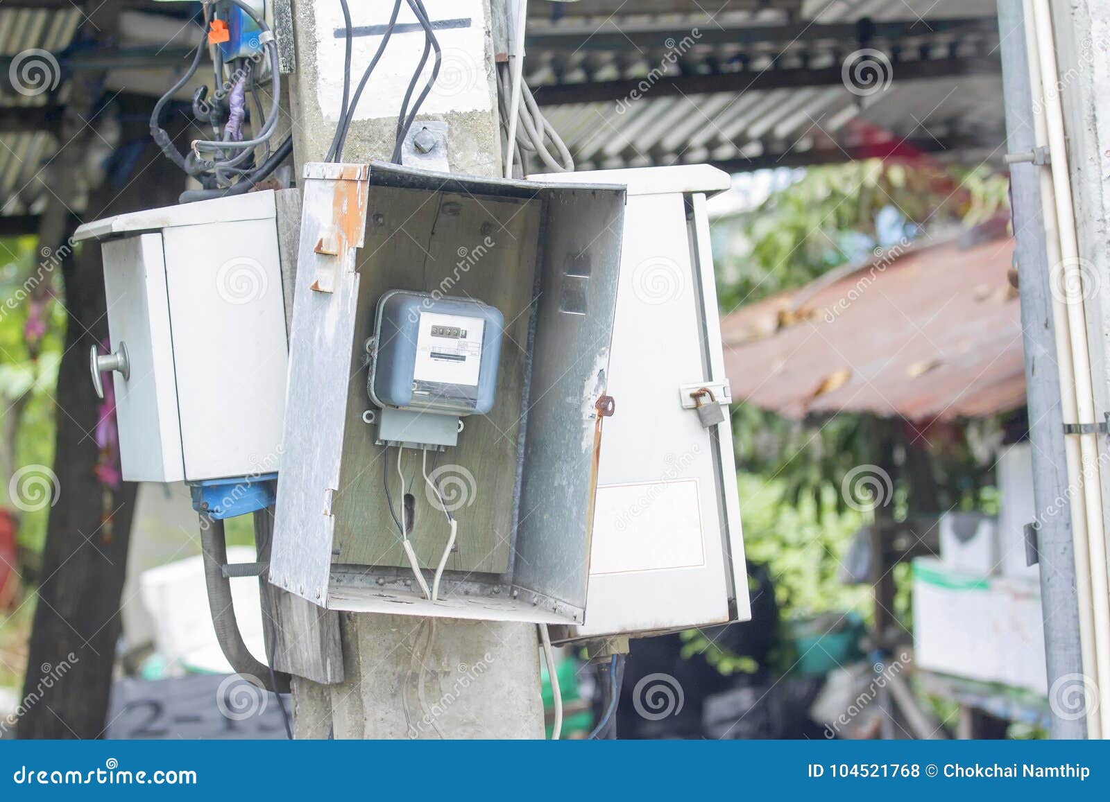 Old Electrical Meter Mounted at the Post. Stock Photo - Image of home ...