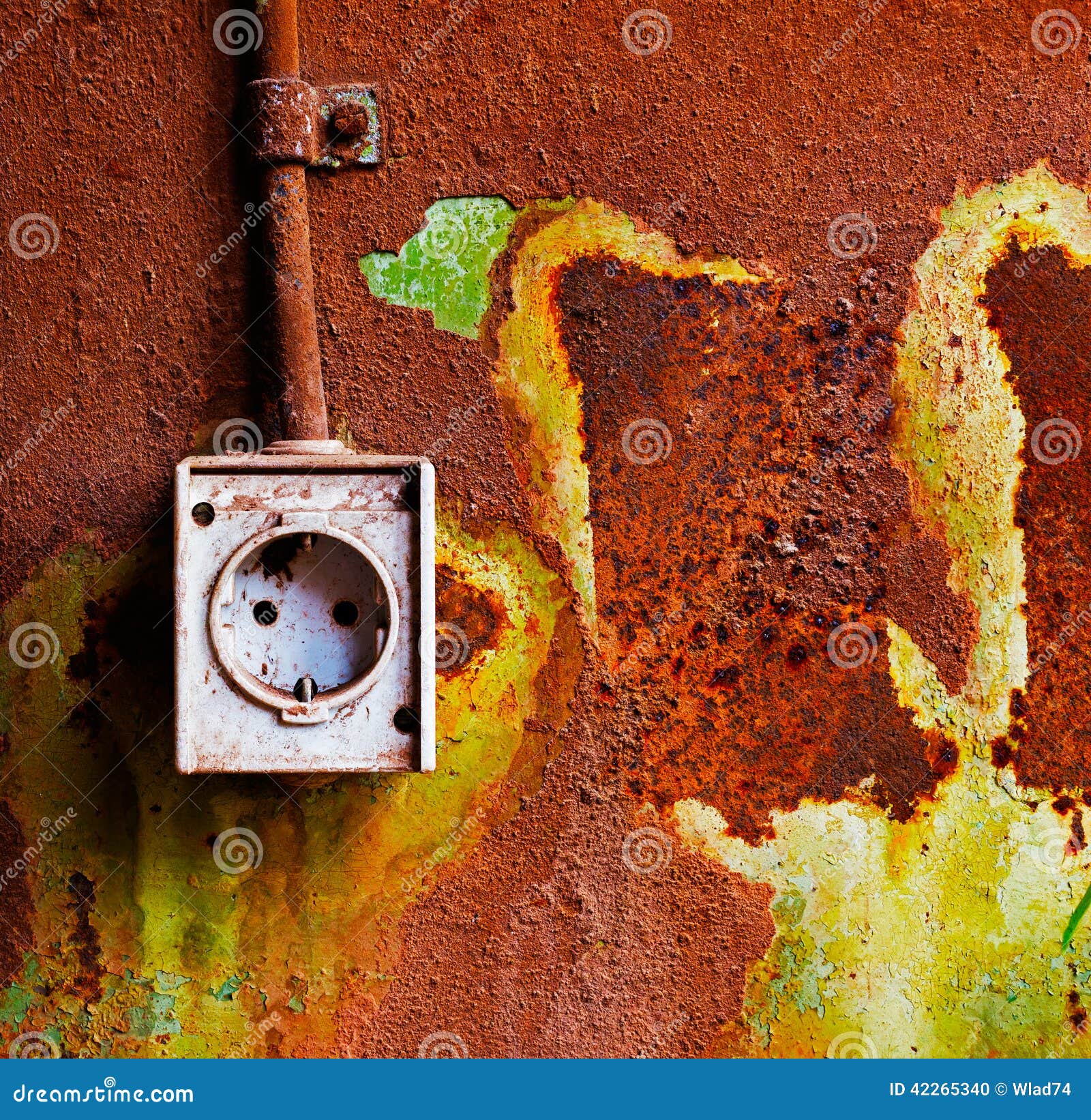 Old Electrical Outlet on Rusty Iron Wall Stock Photo - Image of connect ...