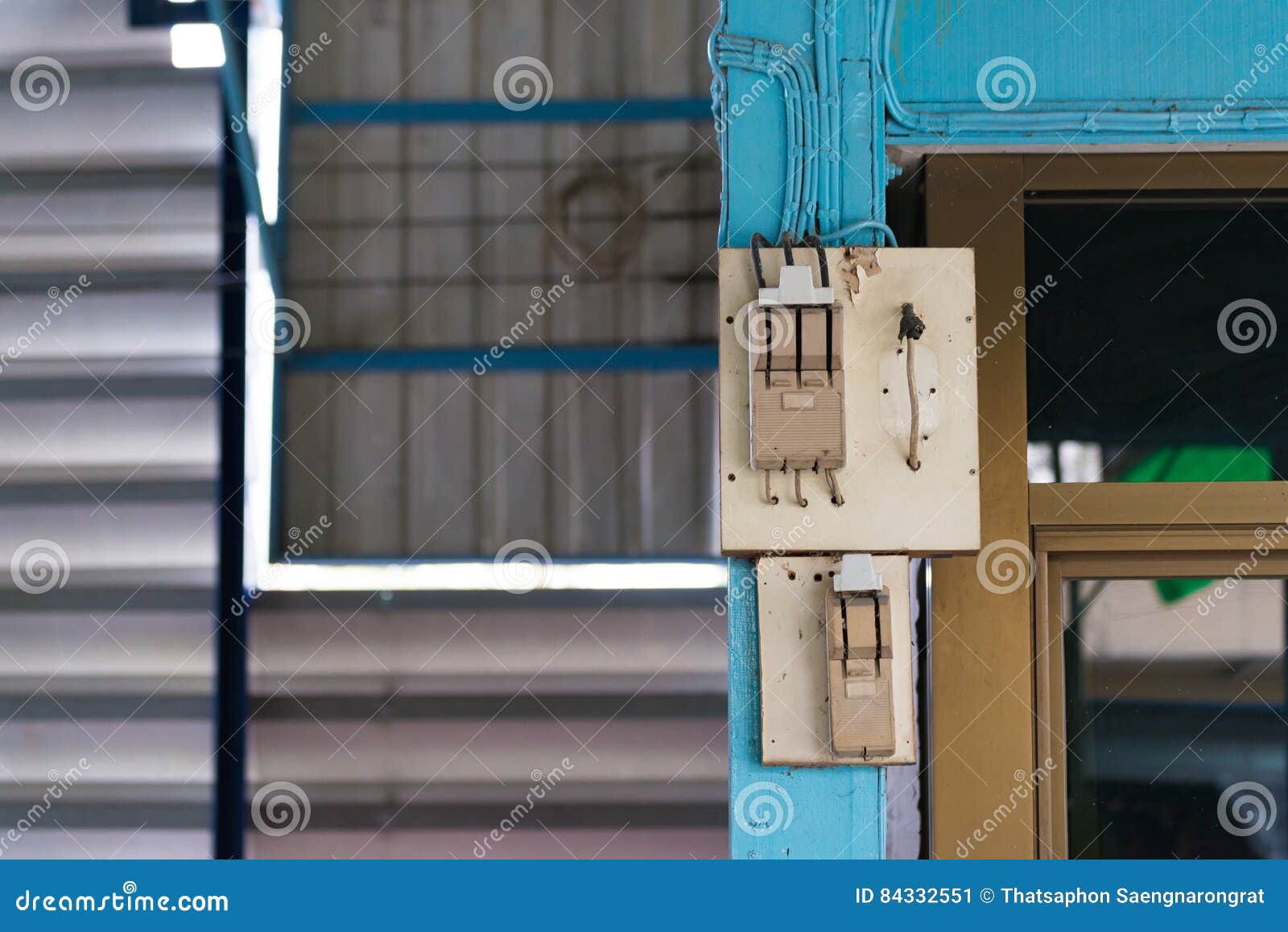 Old Electrical Power Safety Breaker with Socket Outlet. Stock Image ...