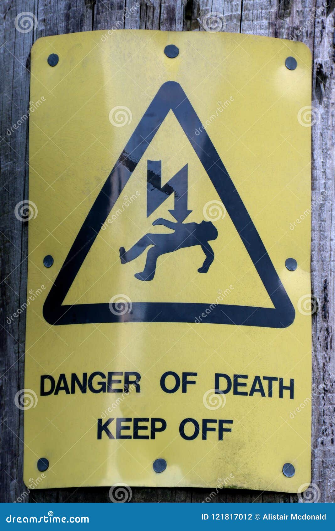 Old Warning Sign on an Electricity Pole Stock Photo - Image of triangle ...