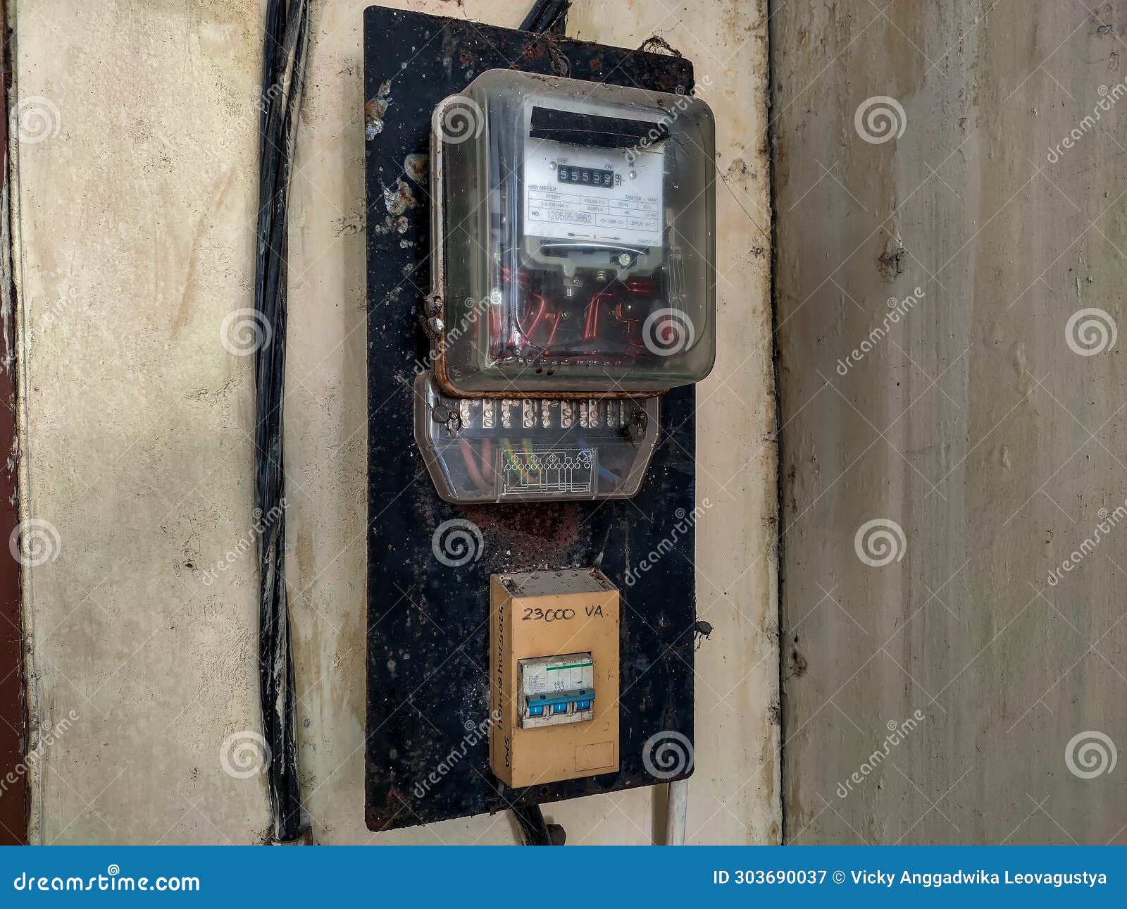 An Old Electricity Meter Mounted on a Worn Wall Stock Image - Image of ...