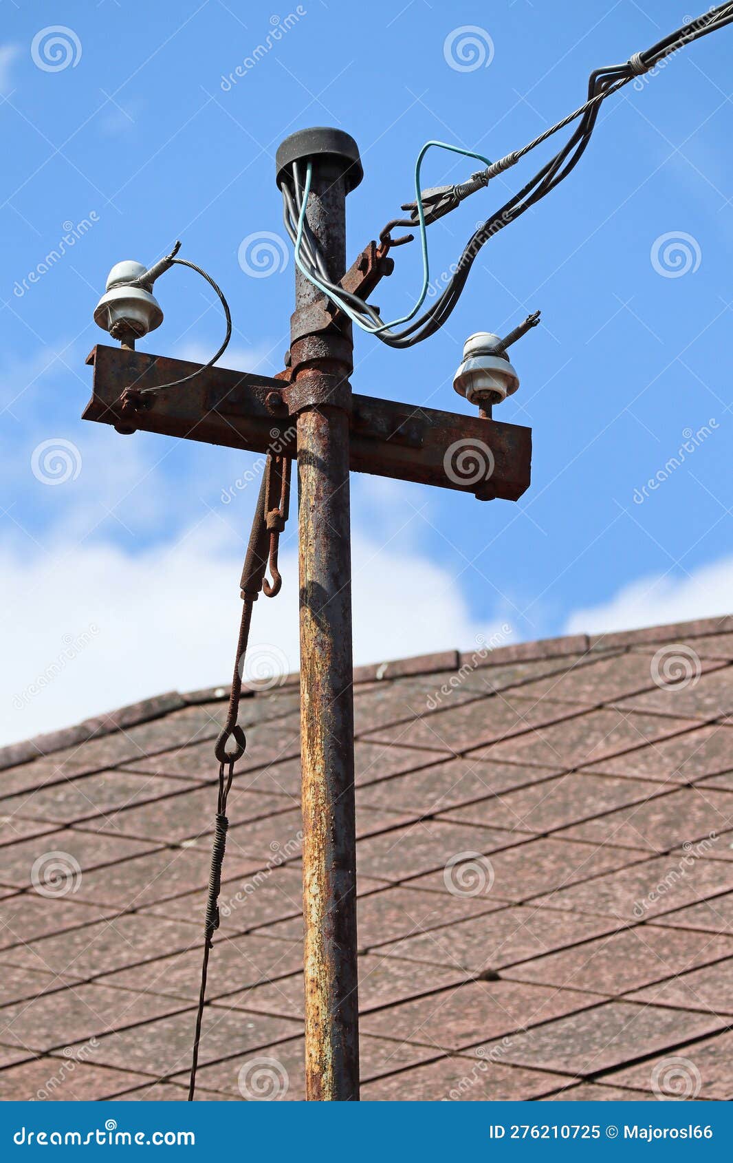 Old Electricity and Telephone Cable on a Roof Stock Image - Image of ...