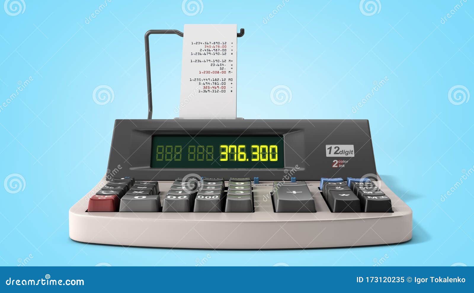 Old Electronic Calculator Front View 3d Render on Blue Gradient Stock ...