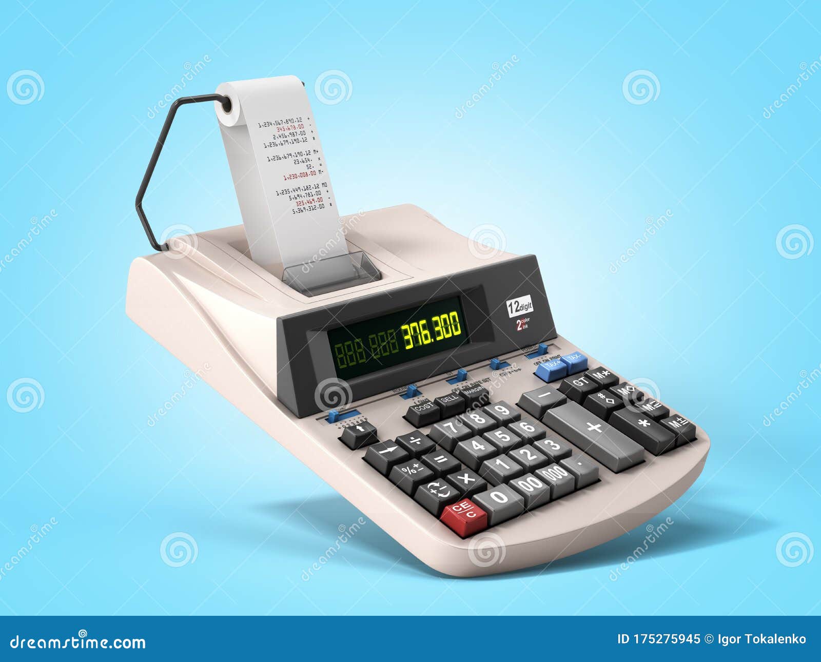Old Electronic Calculator Front View 3d Render on Blue Gradient Stock ...