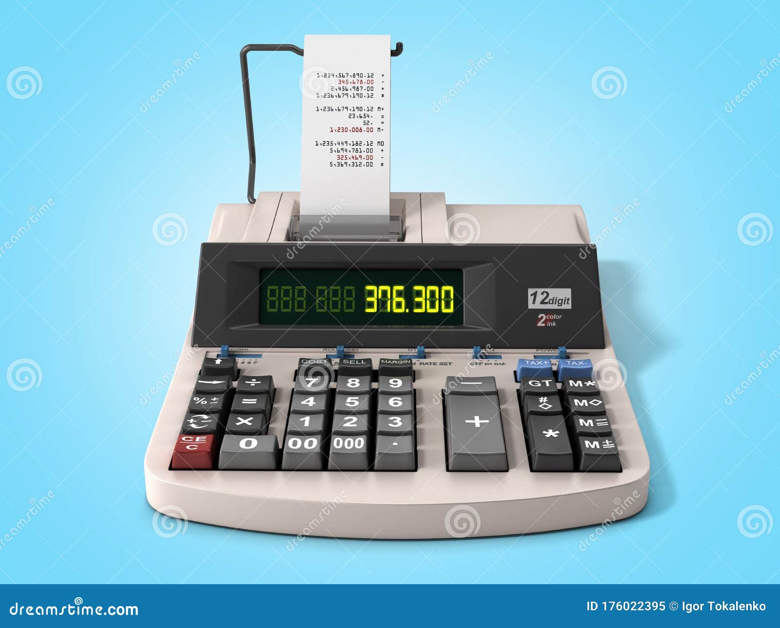 Old Electronic Calculator Front View 3d Render on Blue Gradient Stock ...