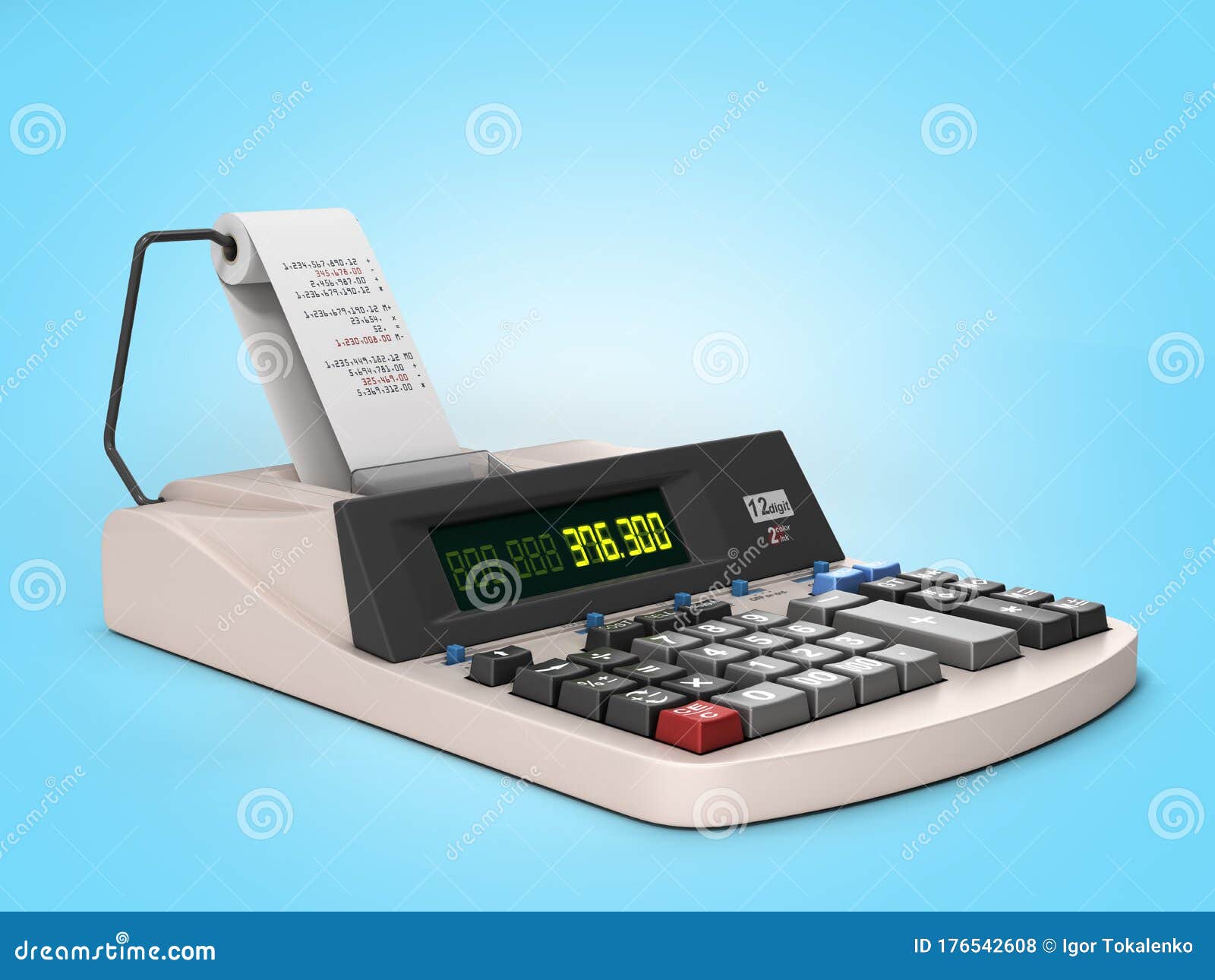 Old Electronic Calculator Front View 3d Render on Blue Gradient Stock ...