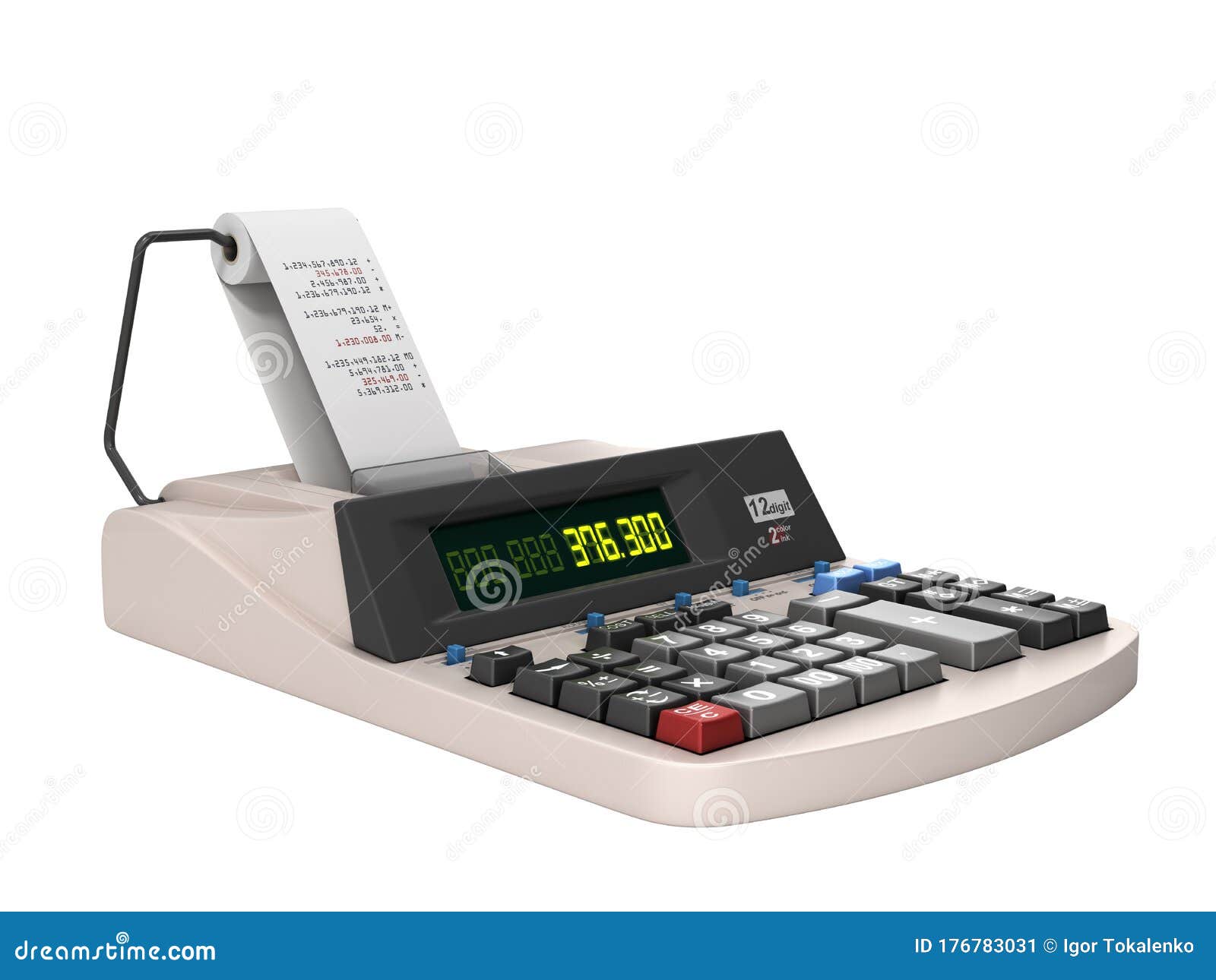 Old Electronic Calculator Front View 3d Render on Blue White No Shadow ...