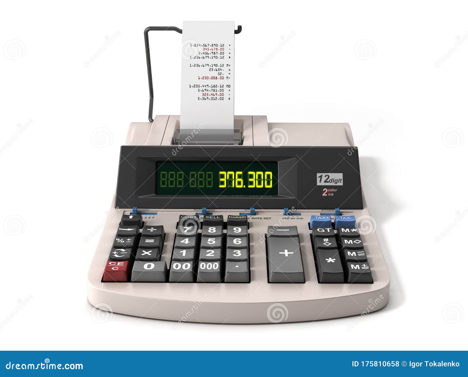 Old Electronic Calculator Front View 3d Render on White Stock ...