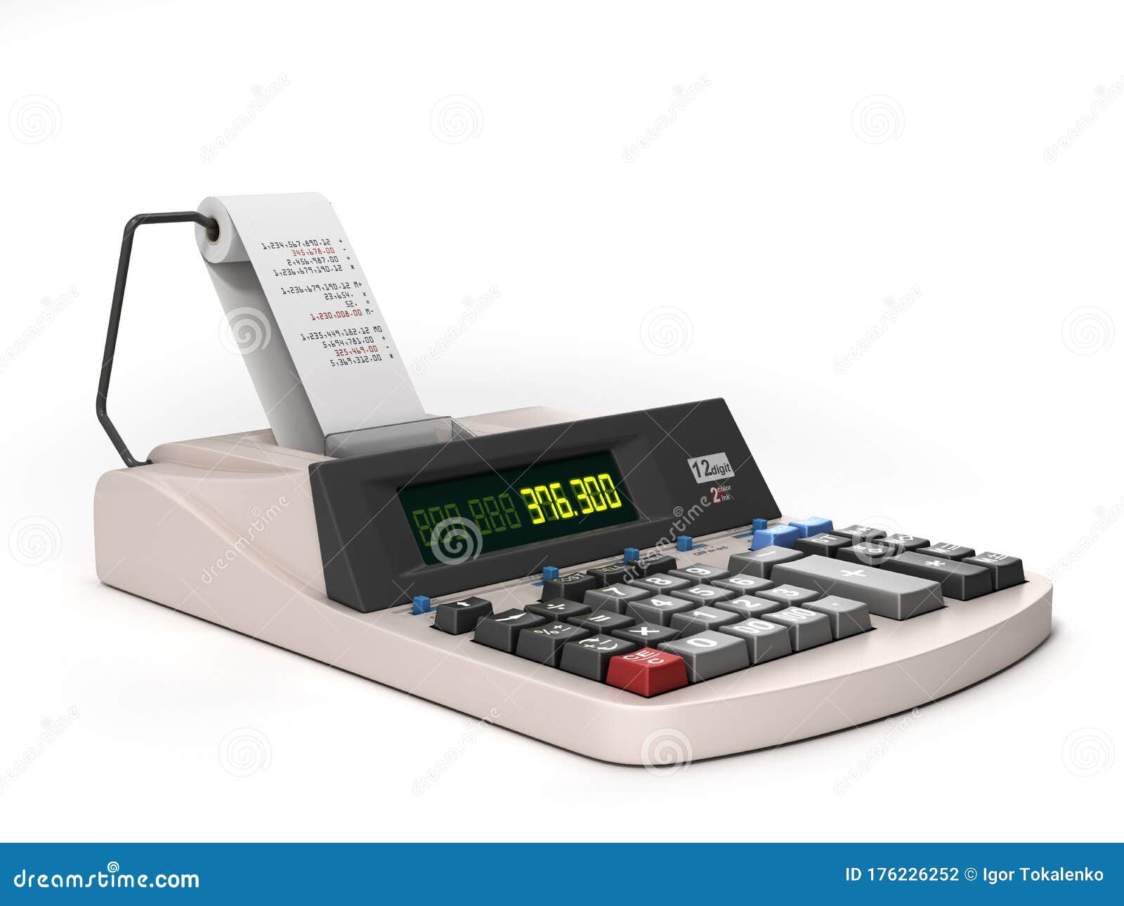Old Electronic Calculator Front View 3d Render on White Stock ...