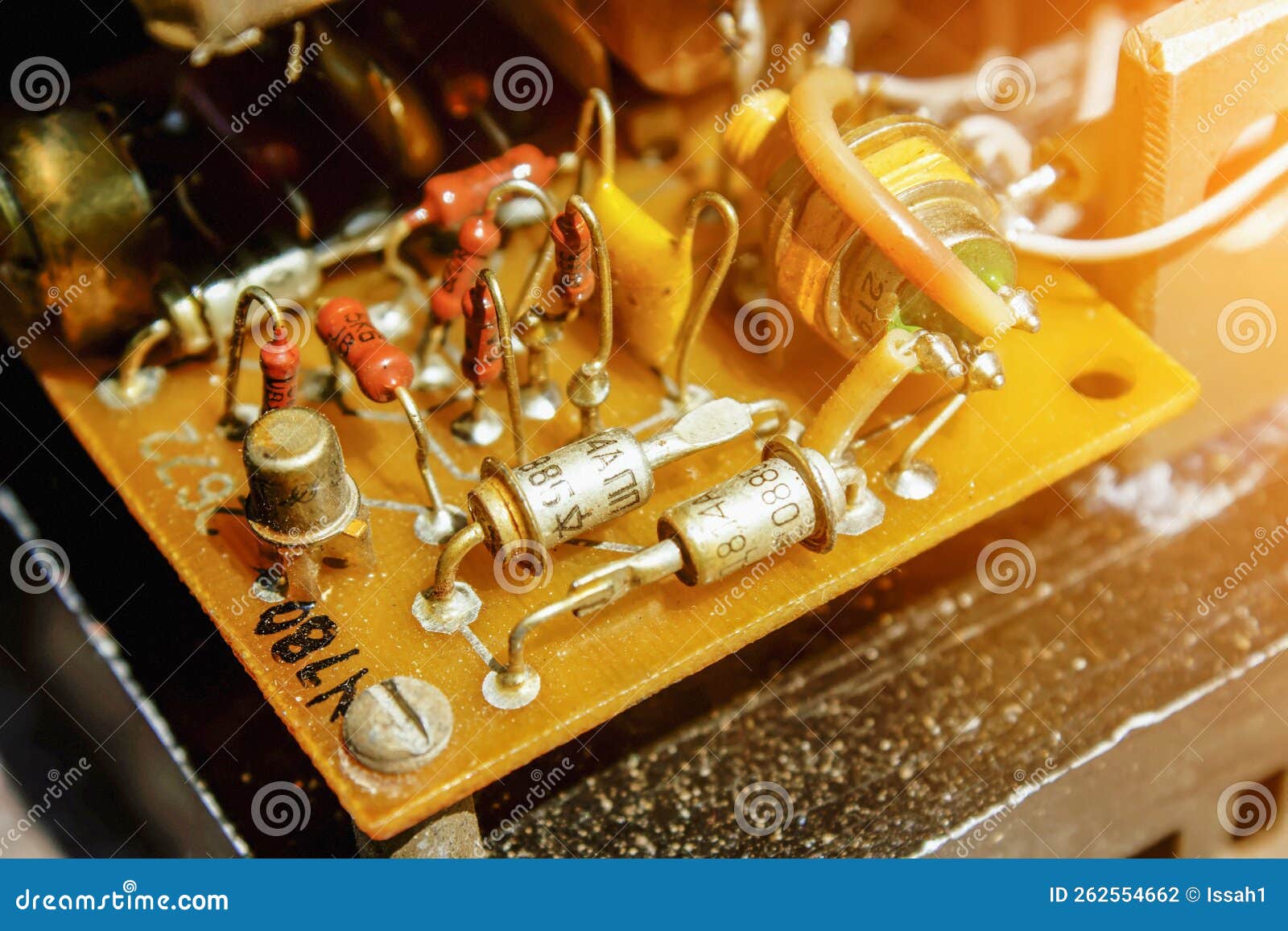 Old Electronic Components on the Board. Retro Electronics of the 60s ...
