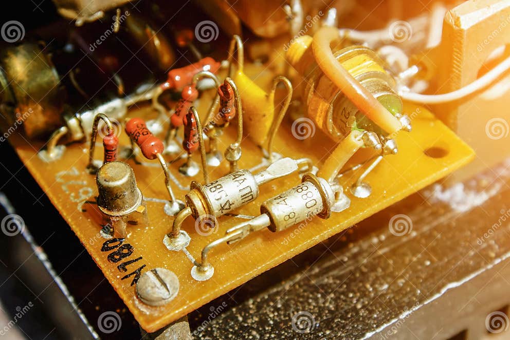Old Electronic Components on the Board. Retro Electronics of the 60s ...