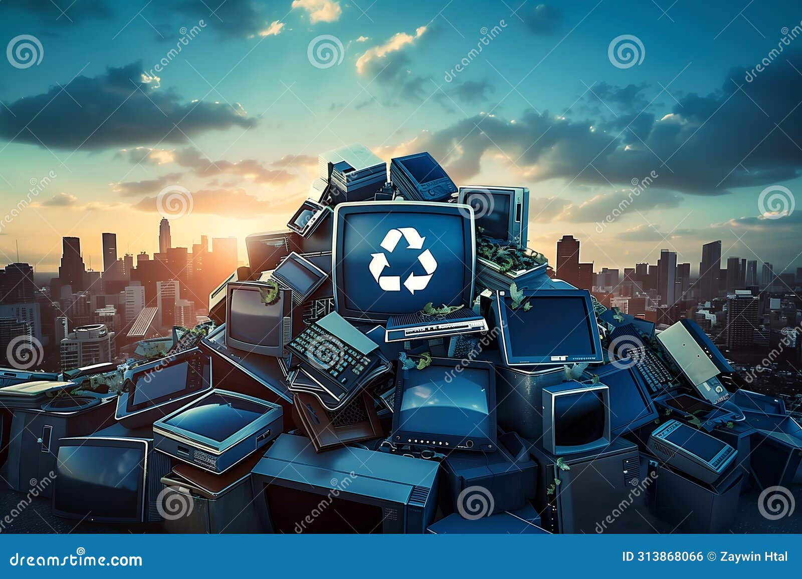 Old Electronic Devices in City. E Waste and Recycling Concept Stock ...