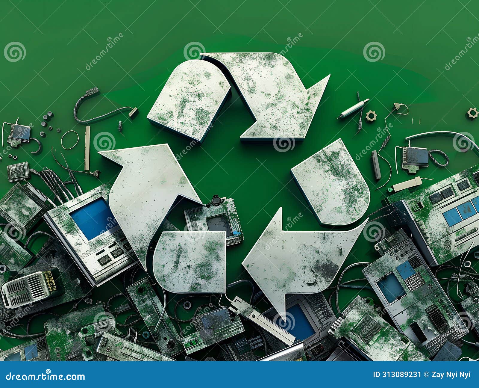 Old Electronic Devices and Recycle Logo, E Waste and Recycling Concept ...