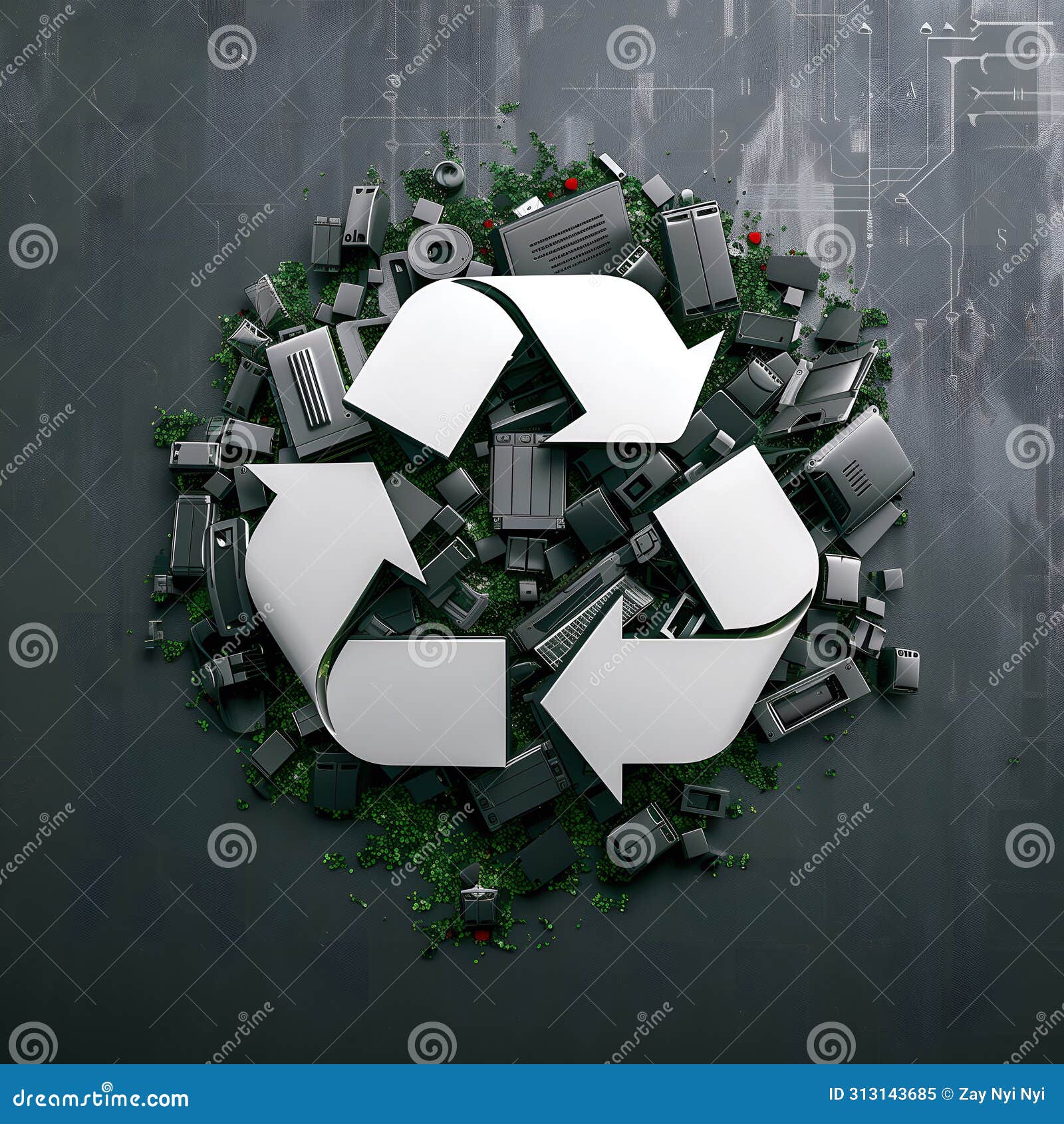 Old Electronic Devices and Recycle Logo, E Waste and Recycling Concept ...