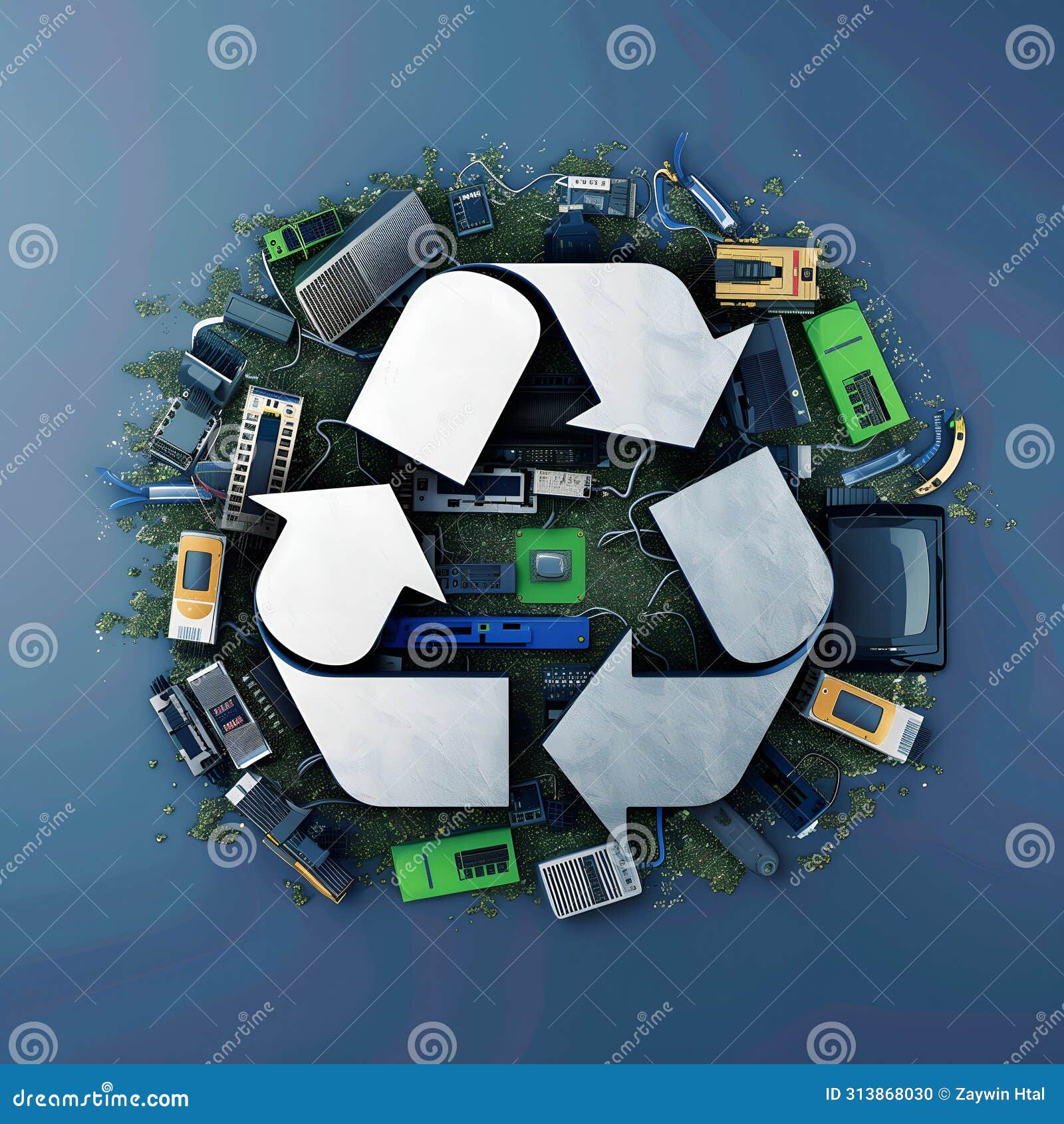 Old Electronic Devices and Recycle Logo, E Waste and Recycling Concept ...