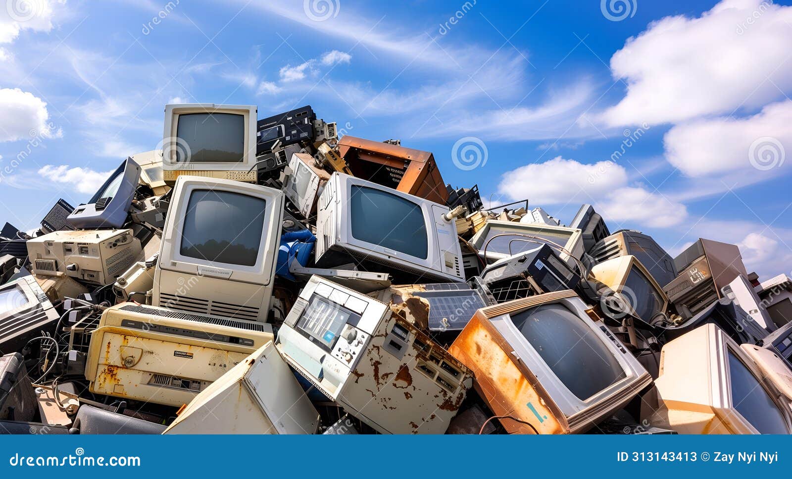 Old Electronic Devices, Televisions. E Waste and Recycling Concept ...