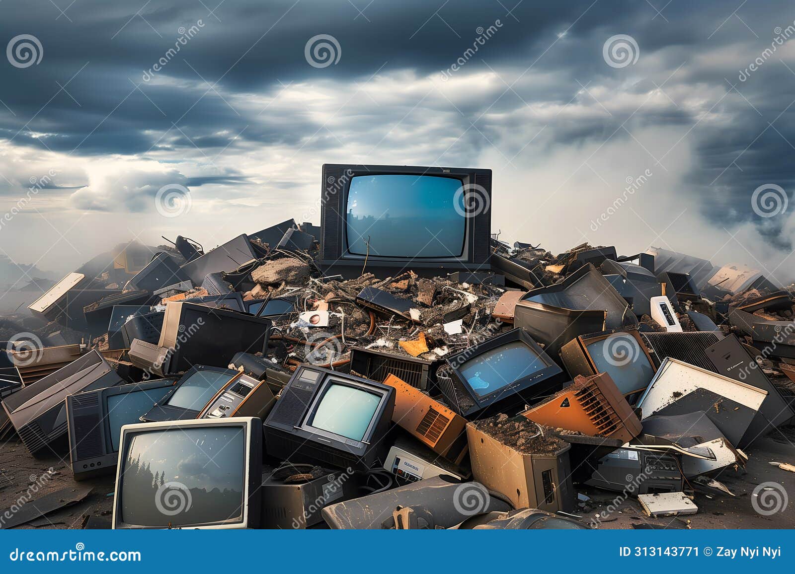 Old Electronic Devices, Televisions. E Waste and Recycling Concept ...