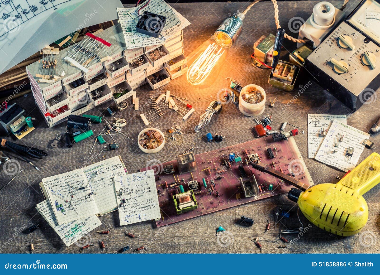 Old Electronics Workplace in Laboratory Stock Photo - Image of plan ...