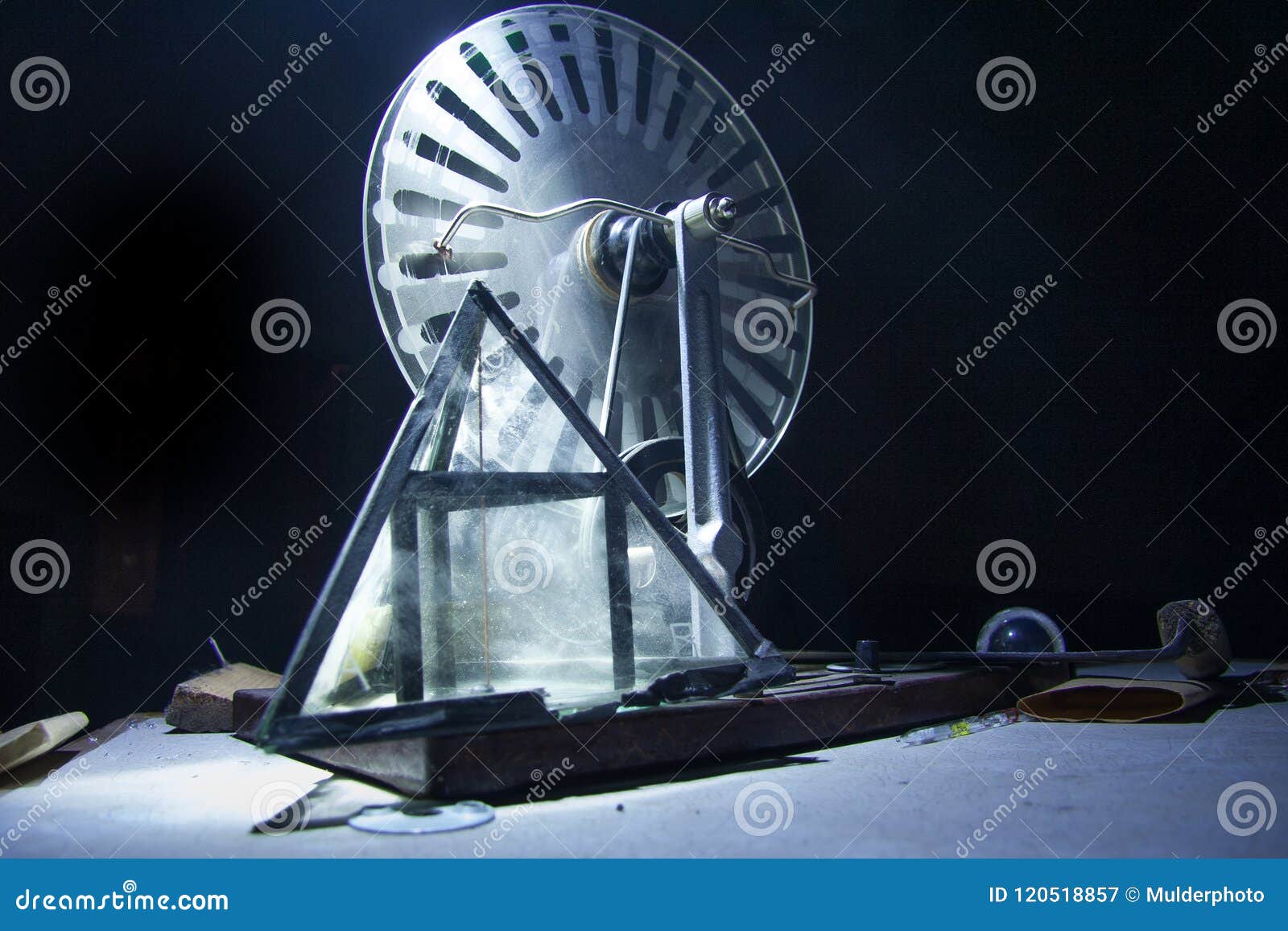 Old Electrostatic Machine, Wimshurst Generator And Glass Pyramid On ...