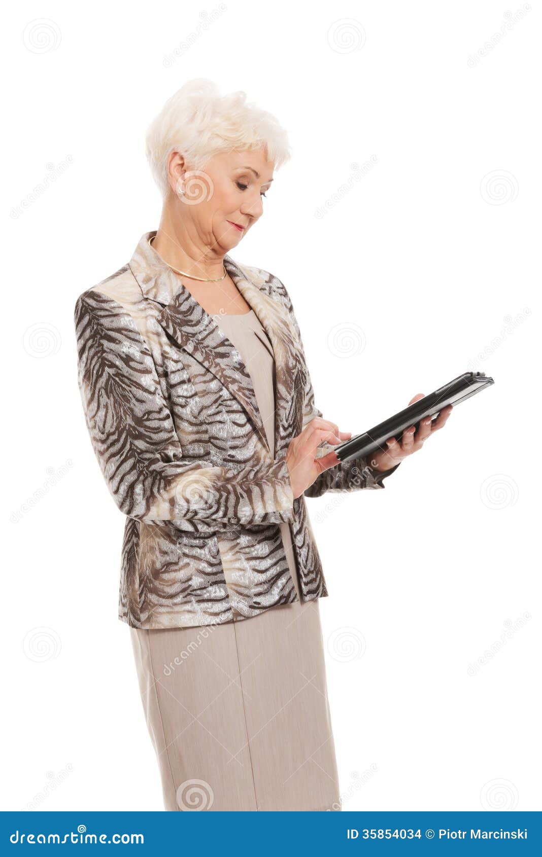 An Old Elegant Lady with Tablet. Stock Photo - Image of aged, retired ...