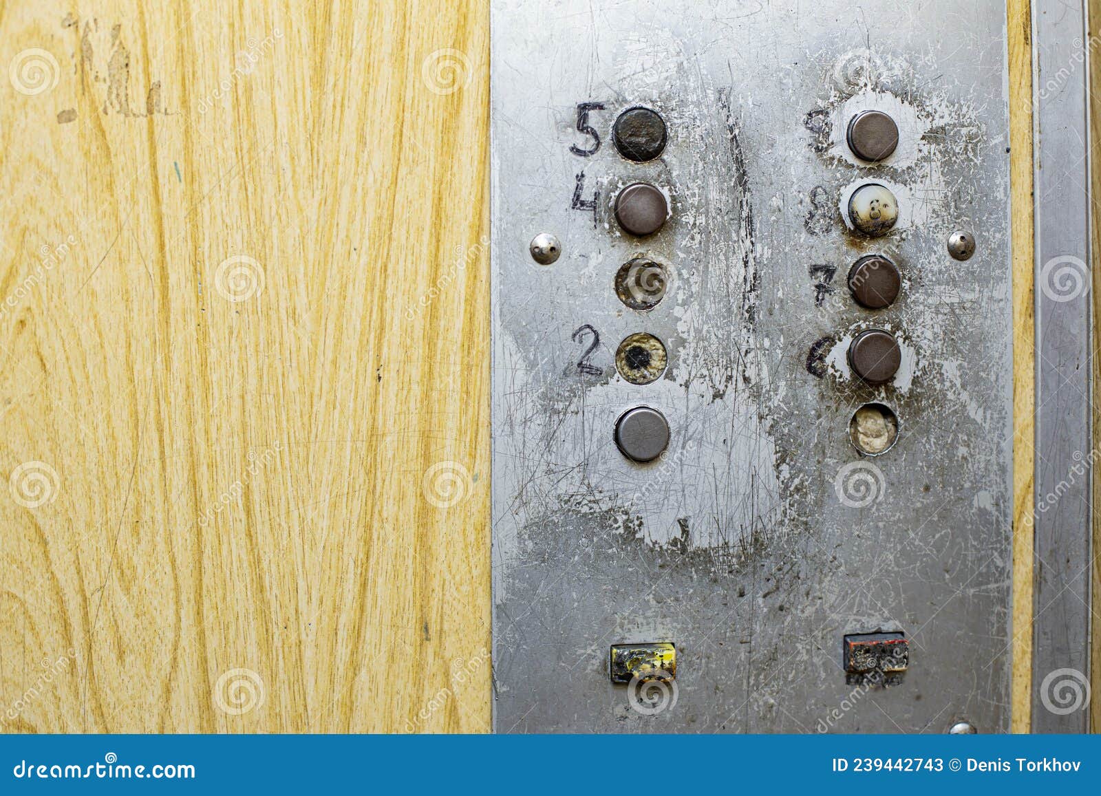 Old Elevator Buttons with Closed Elevator Shaft Doors, Front and Back ...