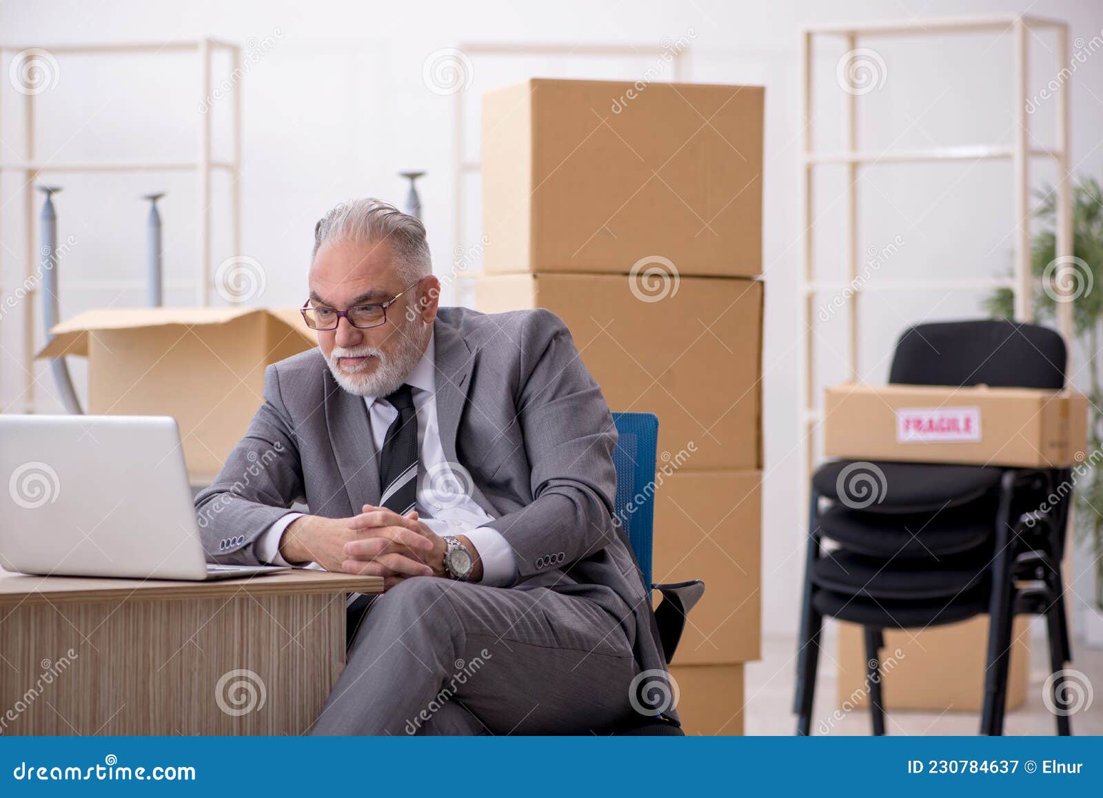 Old Male Employee in Relocation Concept Stock Image - Image of ...