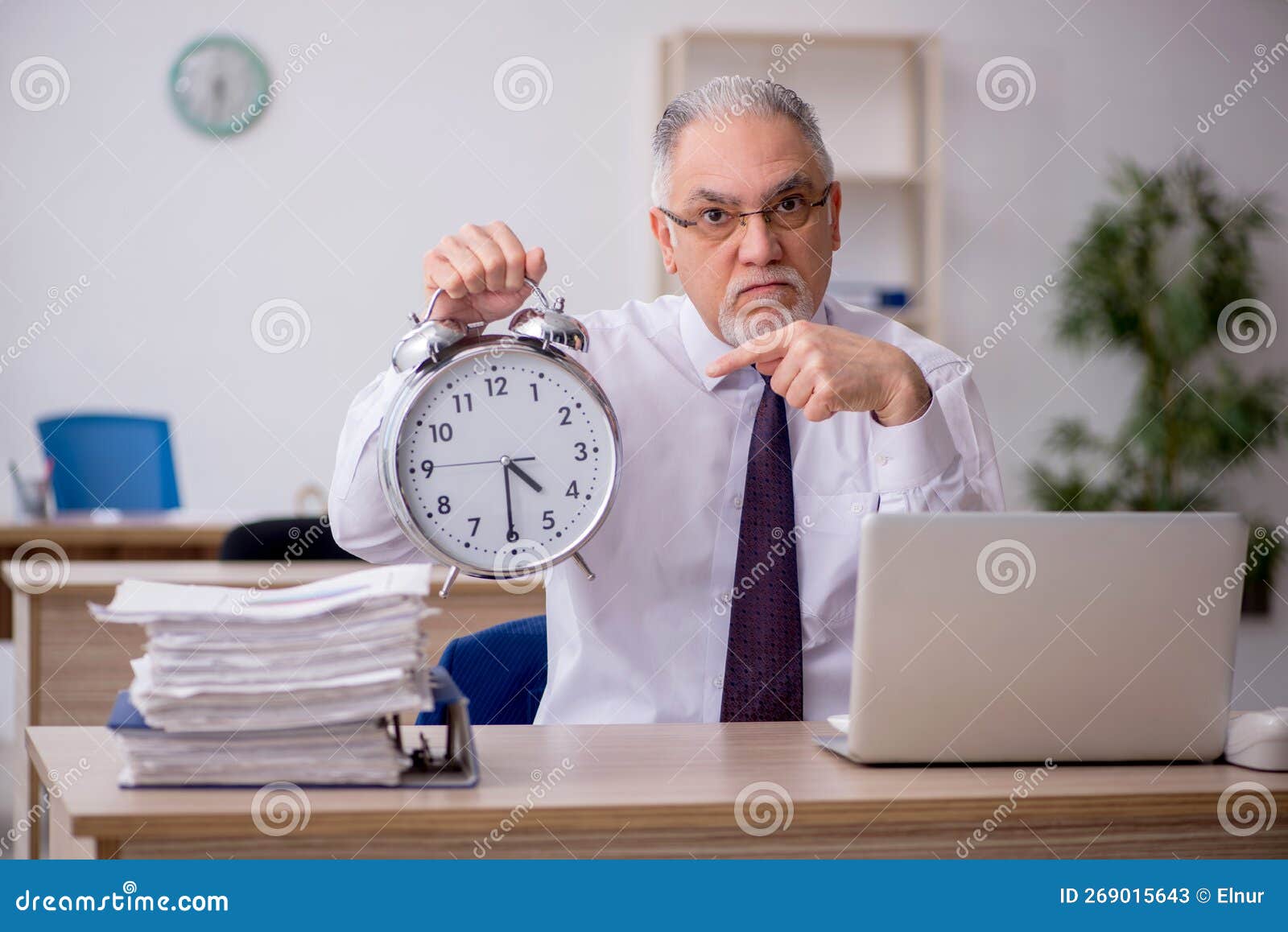 Old Male Employee in Time Management Concept Stock Image - Image of ...