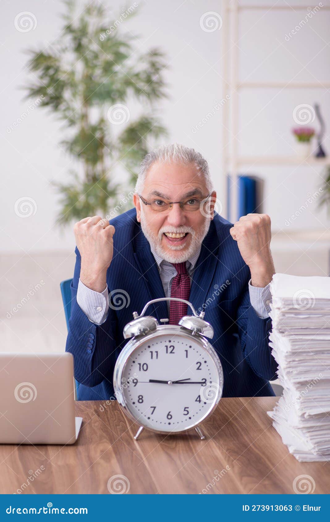 Old Male Employee in Time Management Concept Stock Image - Image of ...