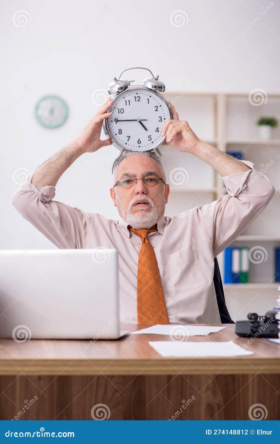 Old Male Employee in Time Management Concept Stock Photo - Image of ...