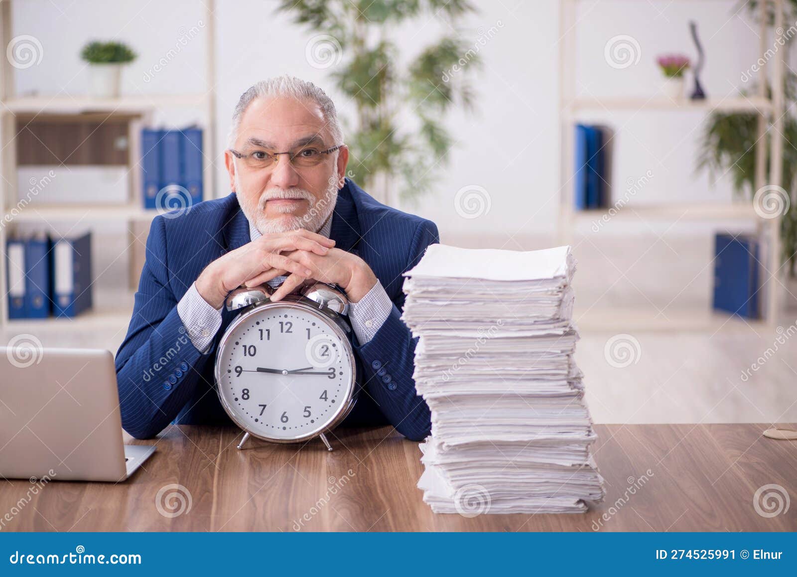 Old Male Employee in Time Management Concept Stock Image - Image of ...