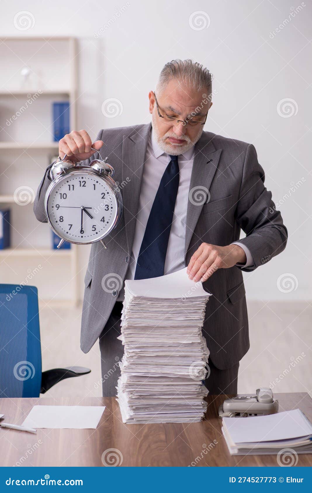 Old Male Employee in Time Management Concept Stock Image - Image of ...