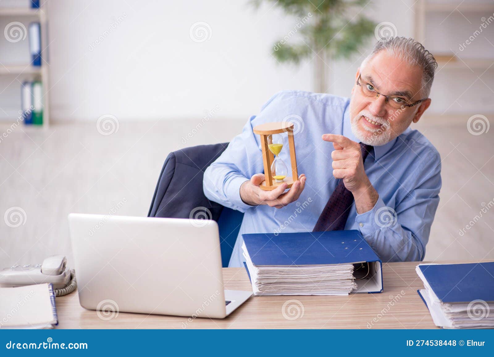 Old Male Employee in Time Management Concept Stock Photo - Image of ...