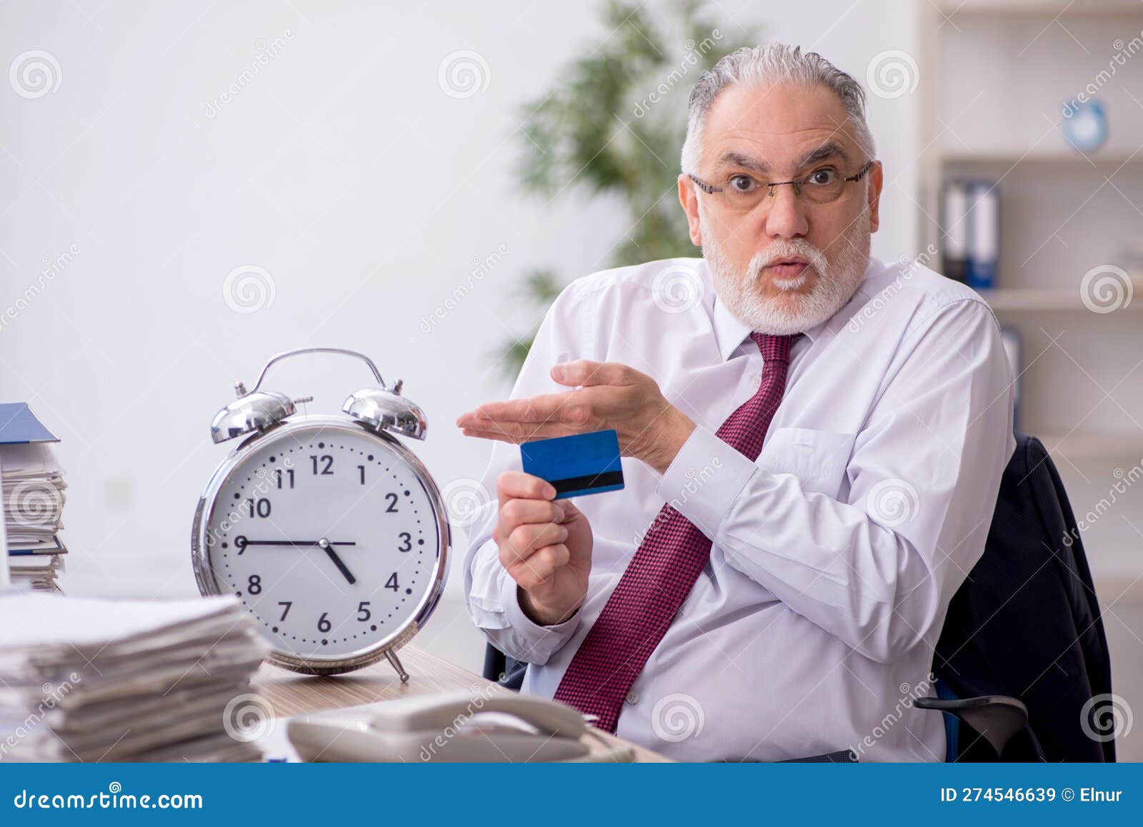 Old Male Employee in Time Management Concept Stock Image - Image of ...