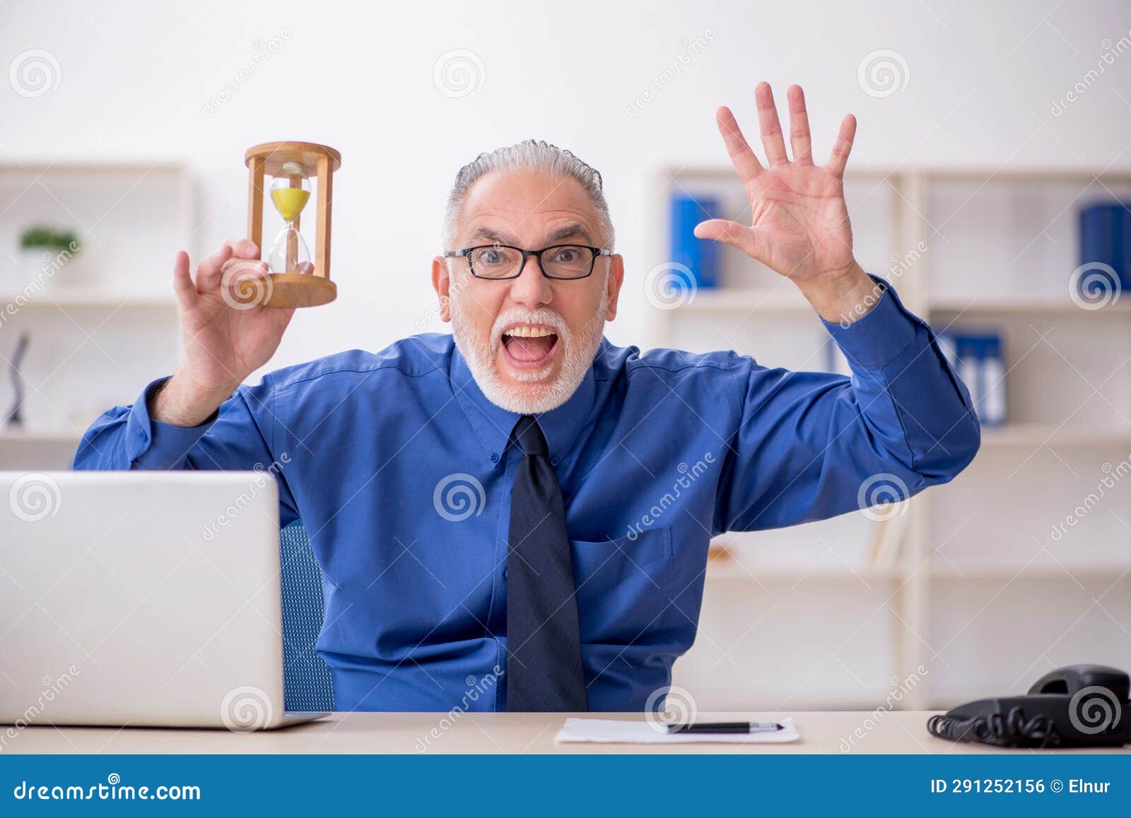 Old Male Employee in Time Management Concept Stock Photo - Image of ...