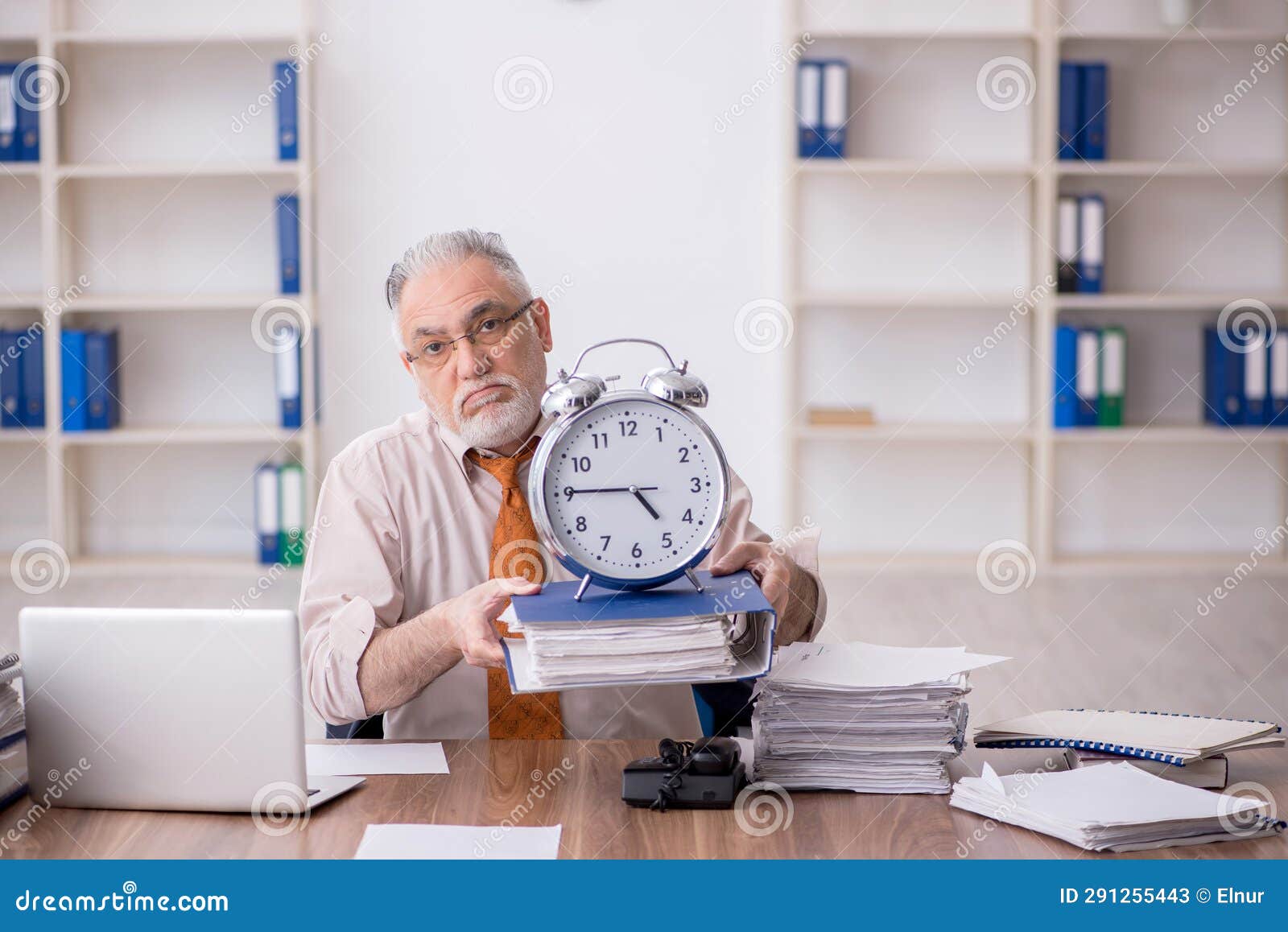 Old Male Employee in Time Management Concept Stock Image - Image of ...