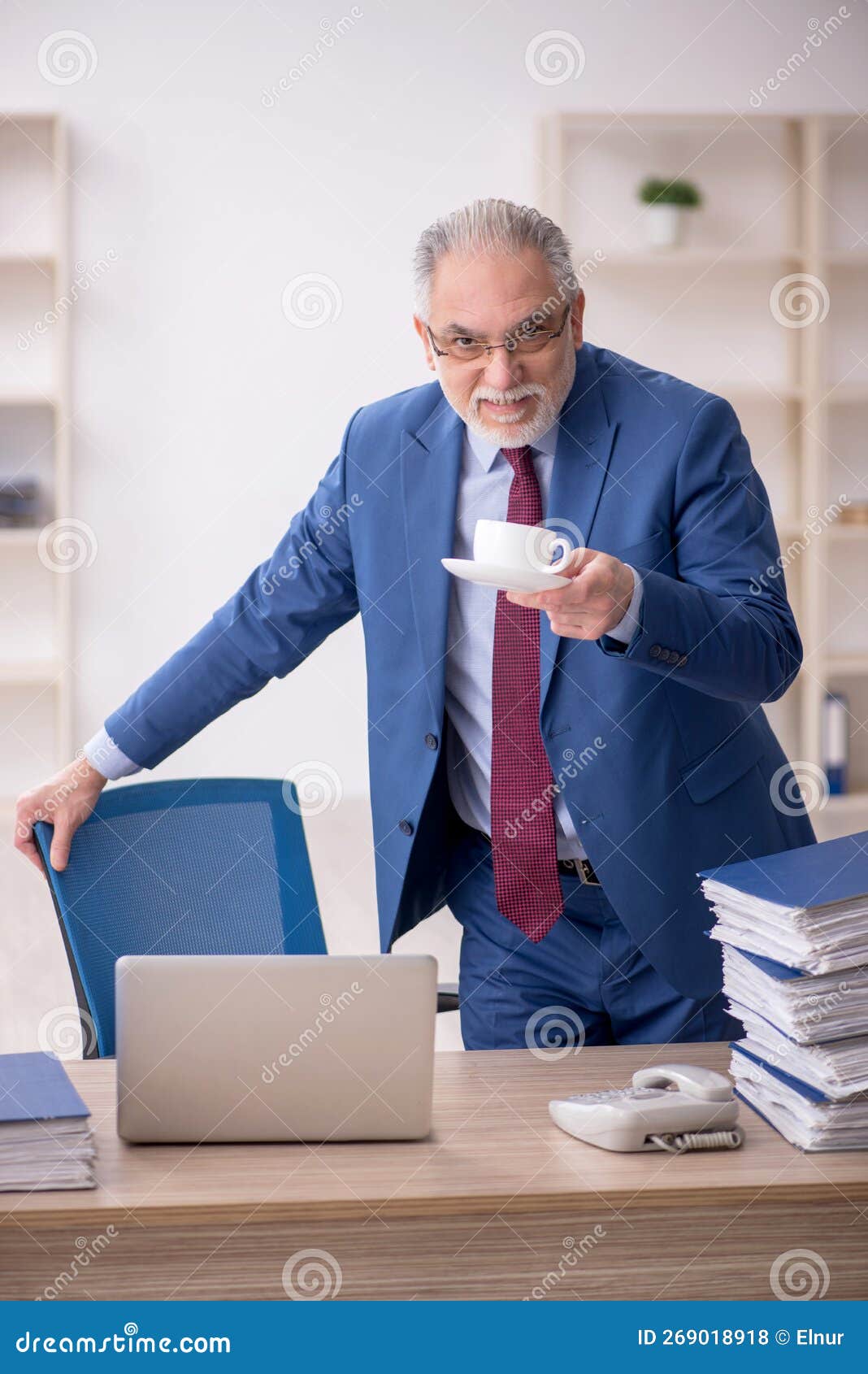Old Male Employee and Too Much Work at Workplace Stock Photo - Image of ...
