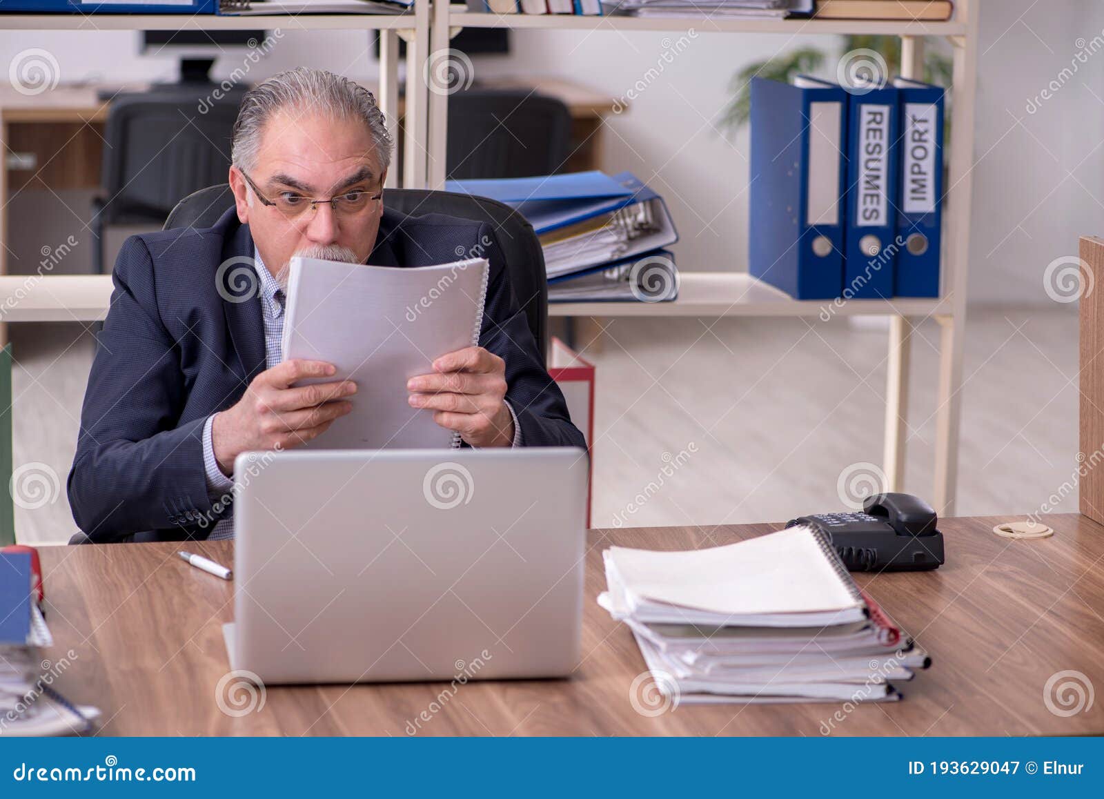 Old Male Employee Unhappy with Excessive Work Stock Image - Image of ...