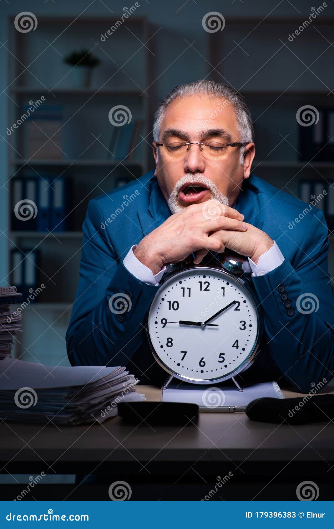 Old Male Employee Working Late in the Office Stock Image - Image of ...