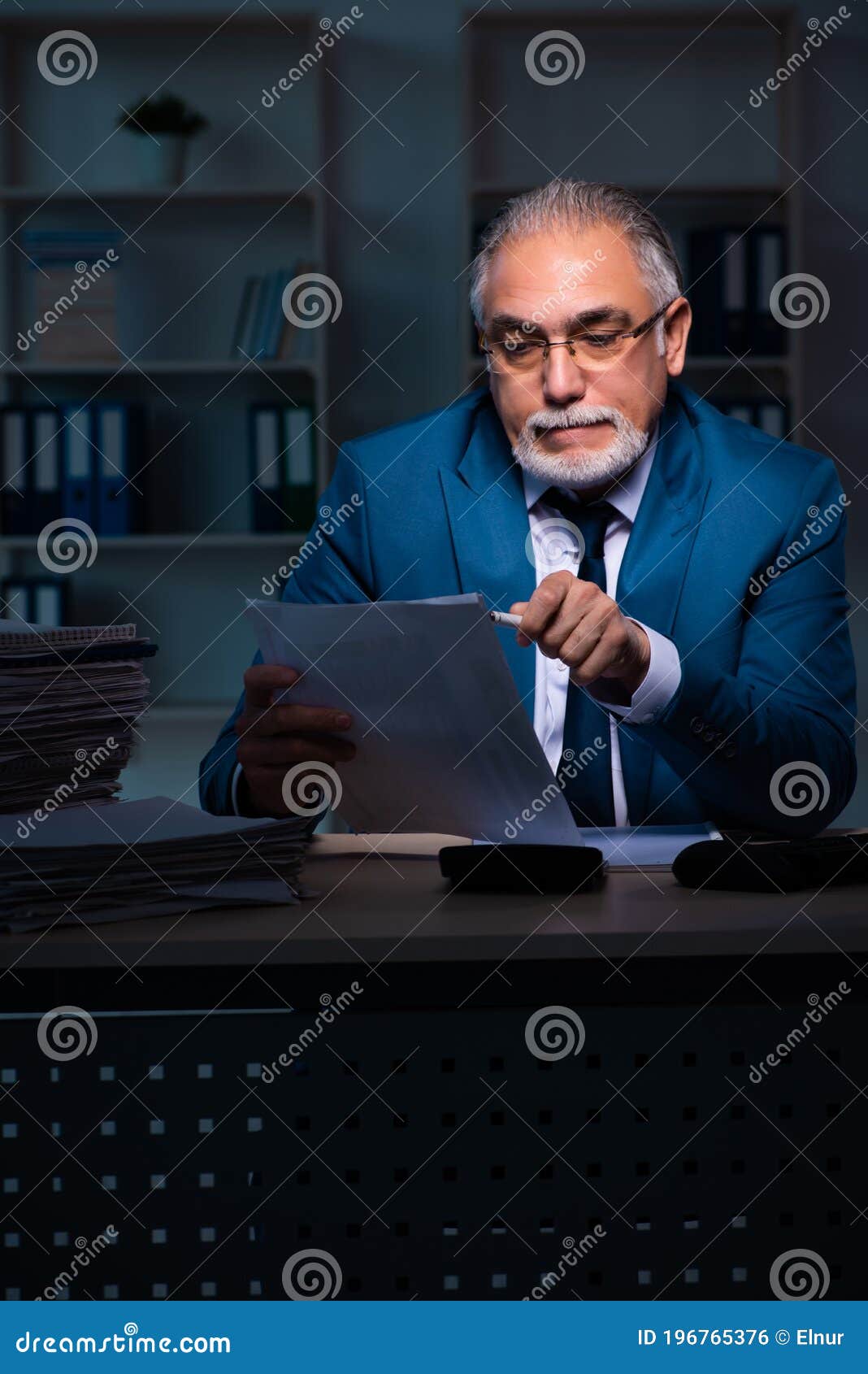 Old Male Employee Working Late in the Office Stock Photo - Image of ...