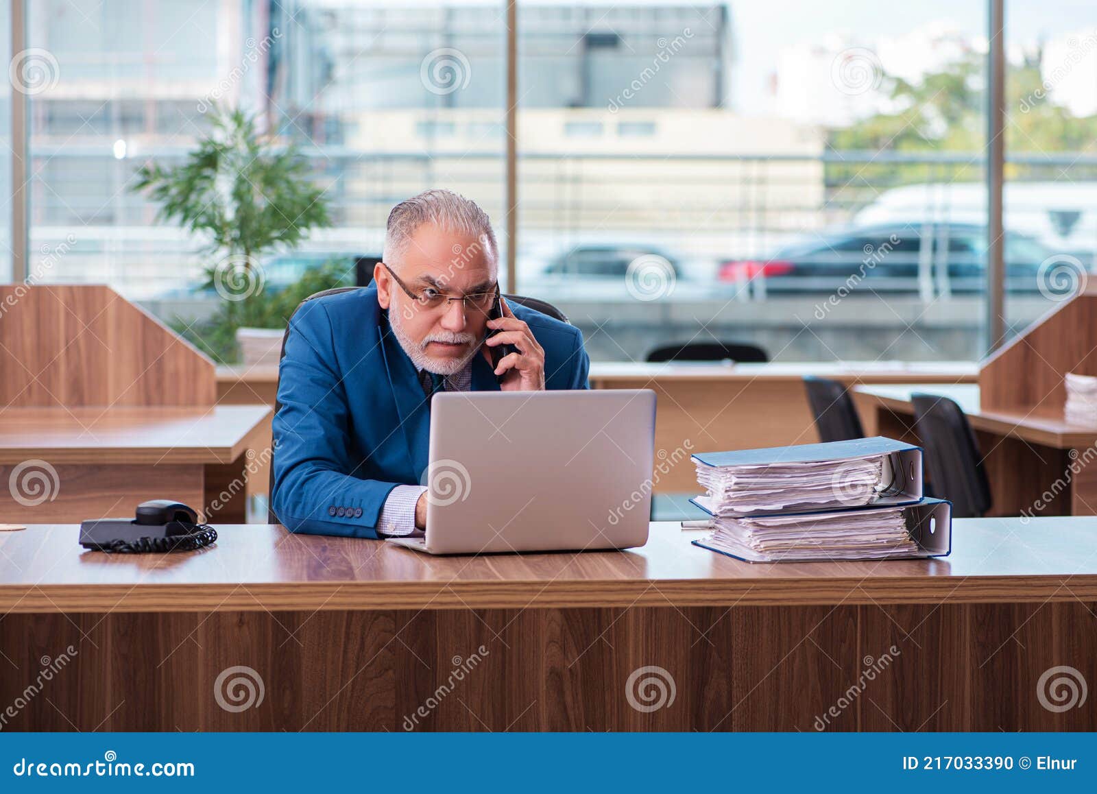 Old Male Employee Working in the Office Stock Photo - Image of business ...