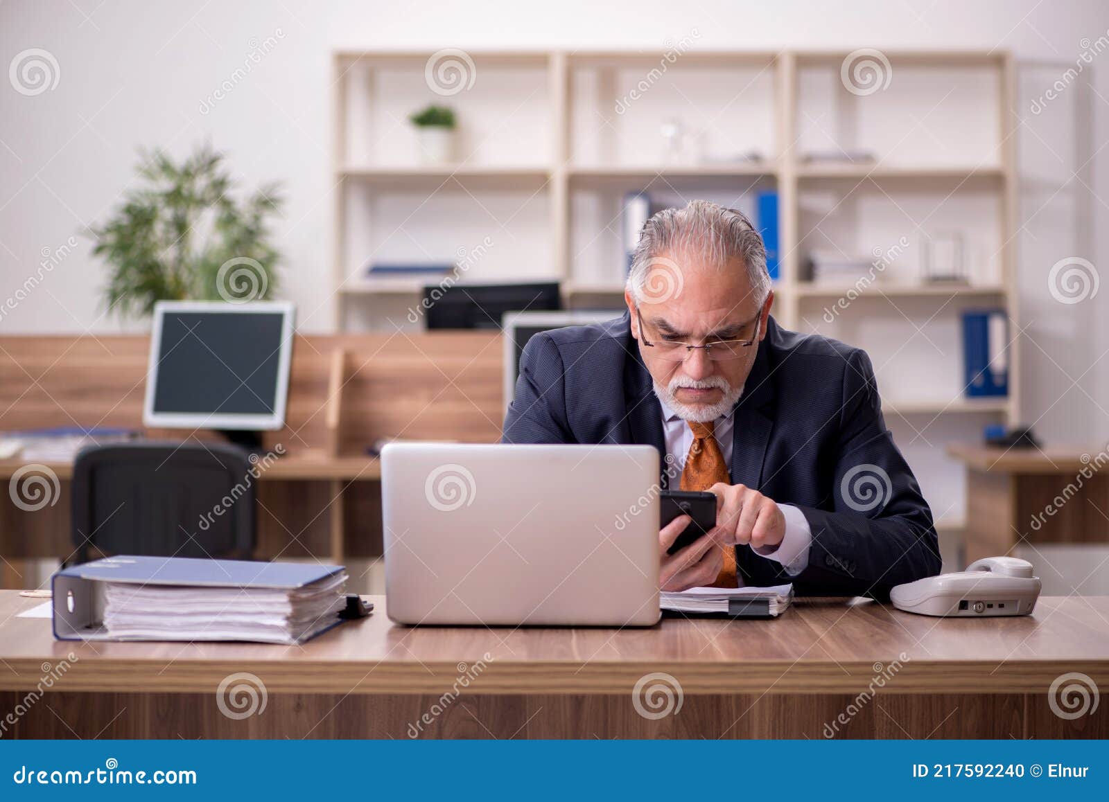 Old Male Employee Working in the Office Stock Photo - Image of report ...