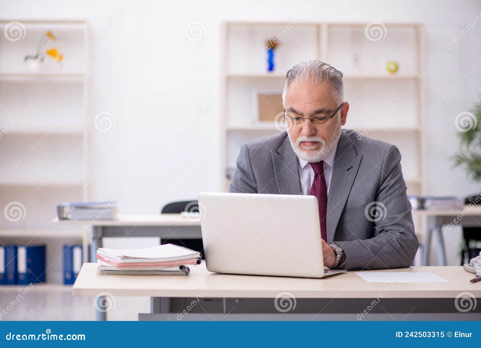 Old Male Employee Working in the Office Stock Image - Image of computer ...