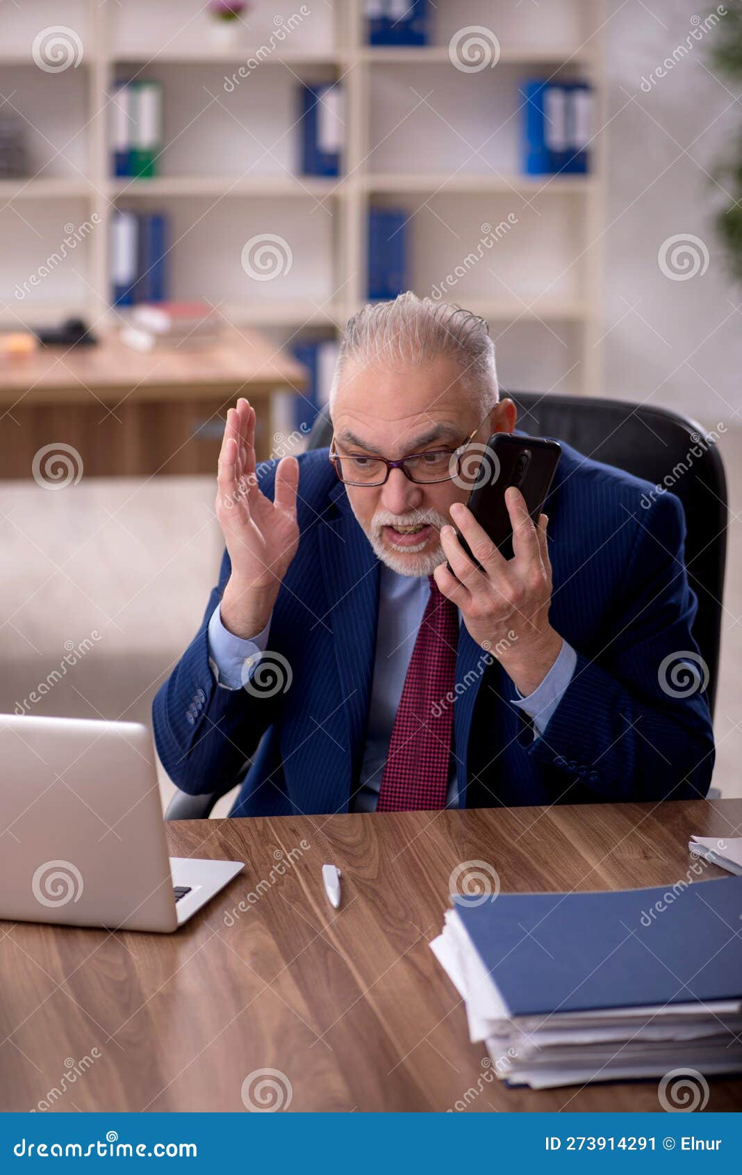 Old Male Employee Working in the Office Stock Image - Image of ...