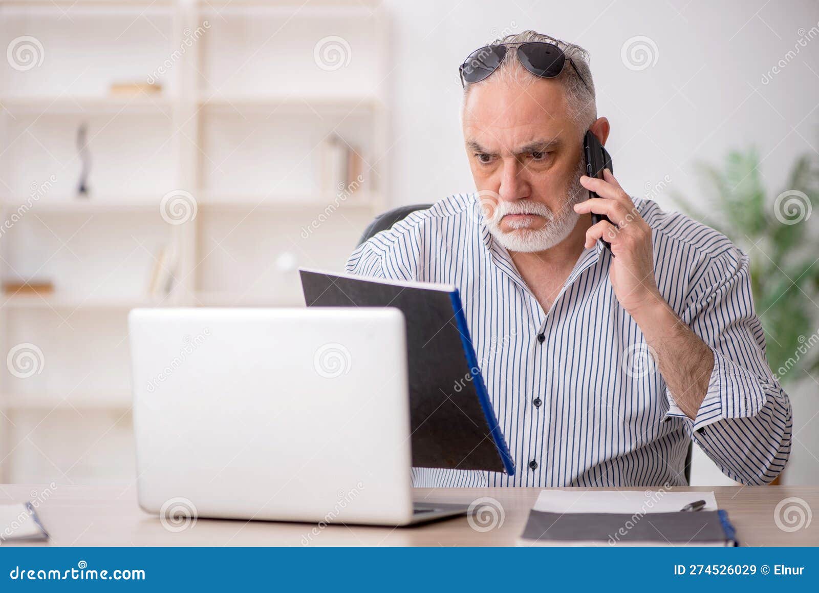 Old Male Employee Working in the Office Stock Image - Image of ...